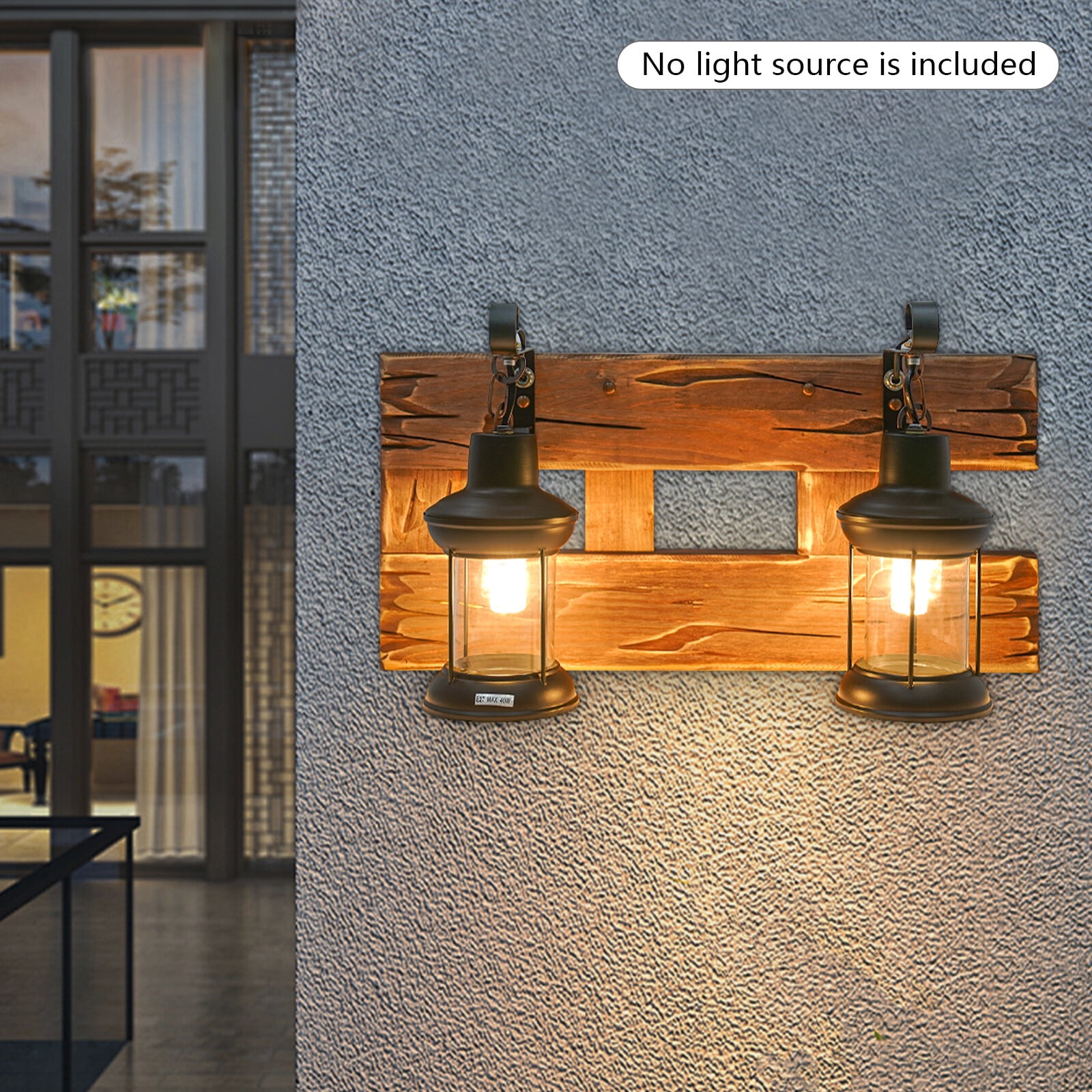 2 Antique Wooden Wall Lamp Ladder Light Metal Lamp Body Glass Lamp ...