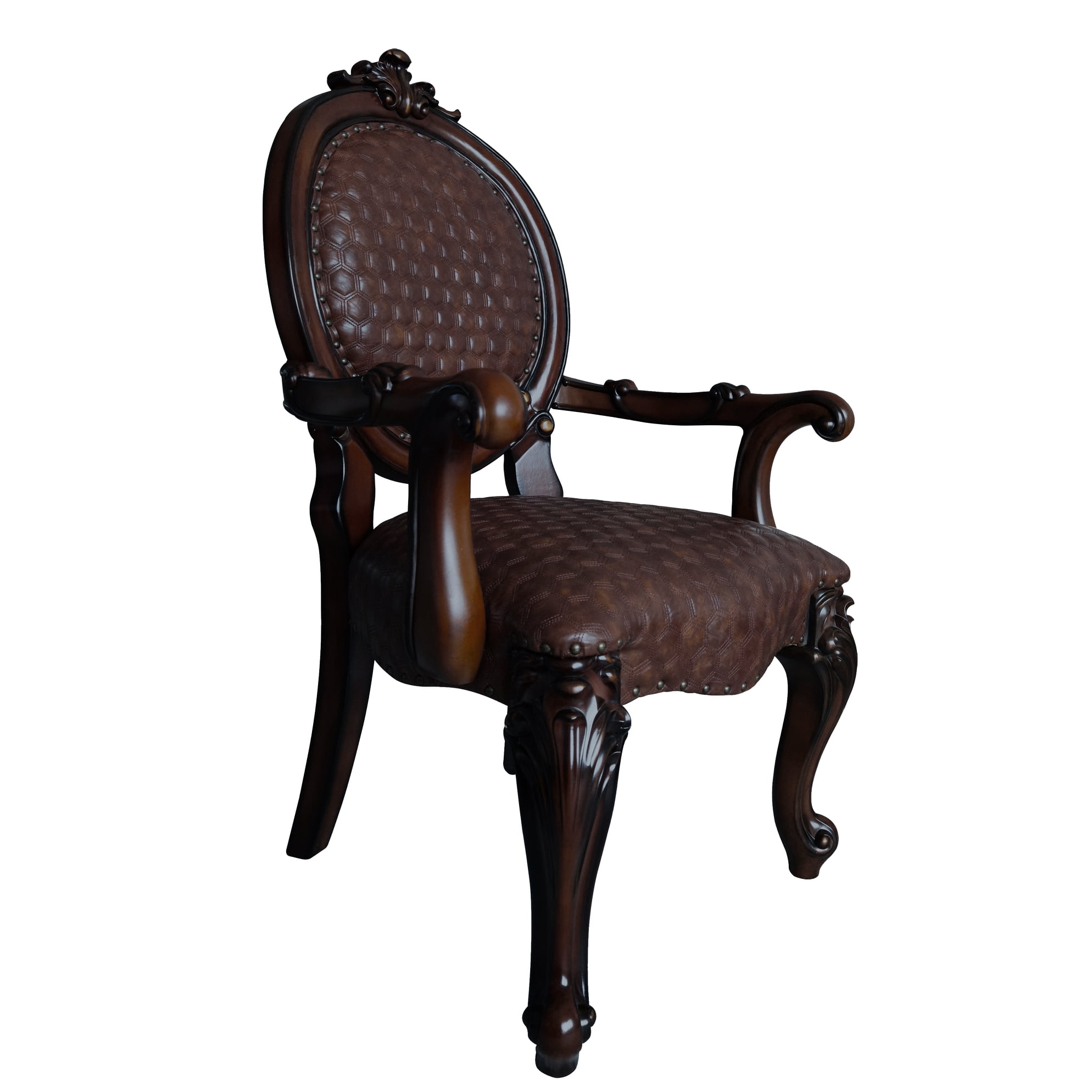2 Arm Chairs In Brown Cherry, With Ornate Patterns And Cushioned Seats ...