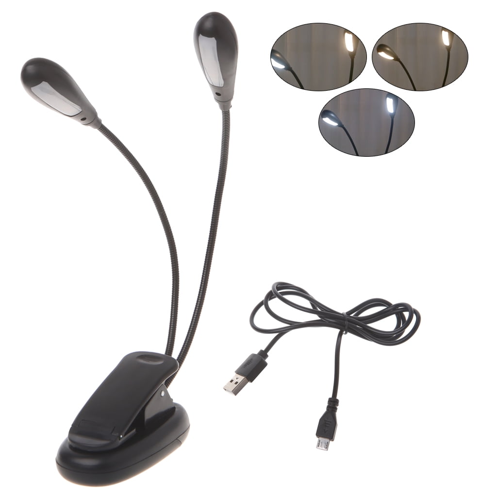 2 Arm Flexible Dimmable 14 LED USB Table Lamp Clip-on Bed Reading Table ...