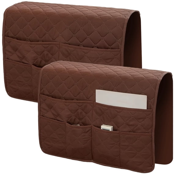 2 Armrest Cushions With Pockets Sets, Coffee Quilted Fabric, Non-Slip ...