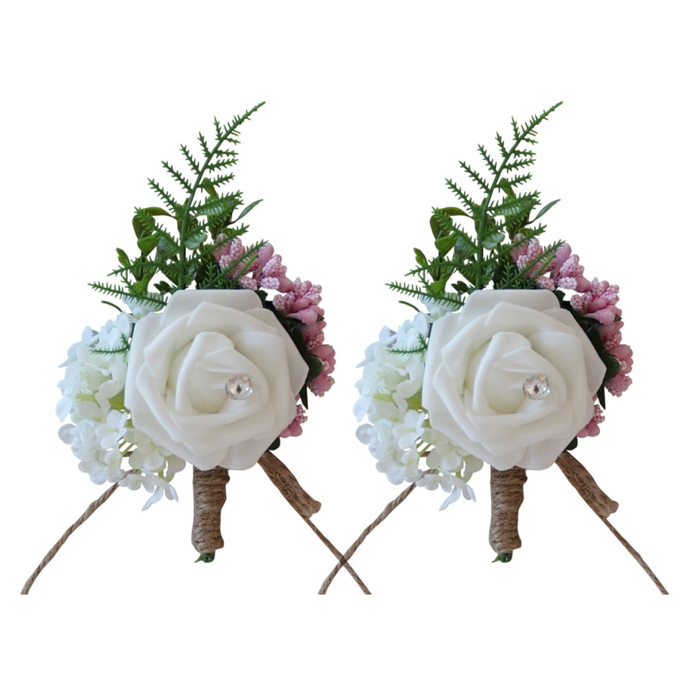 OULII 2Set Formal Style White Brooch with Artificial Flowers ...