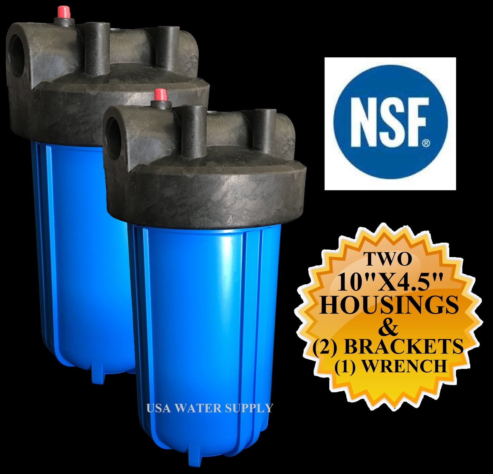 2 BB Water Filter Housing w/ Bracket, Screws & Wrench 3/4" ports 10" x ...