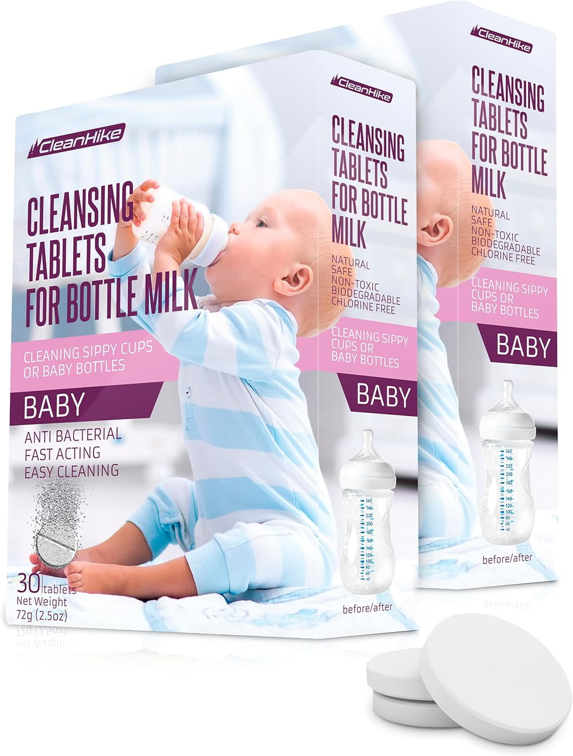 (2) Baby Water Bottle Cleaning Tablets - (60 Pack) Natural Bottle ...