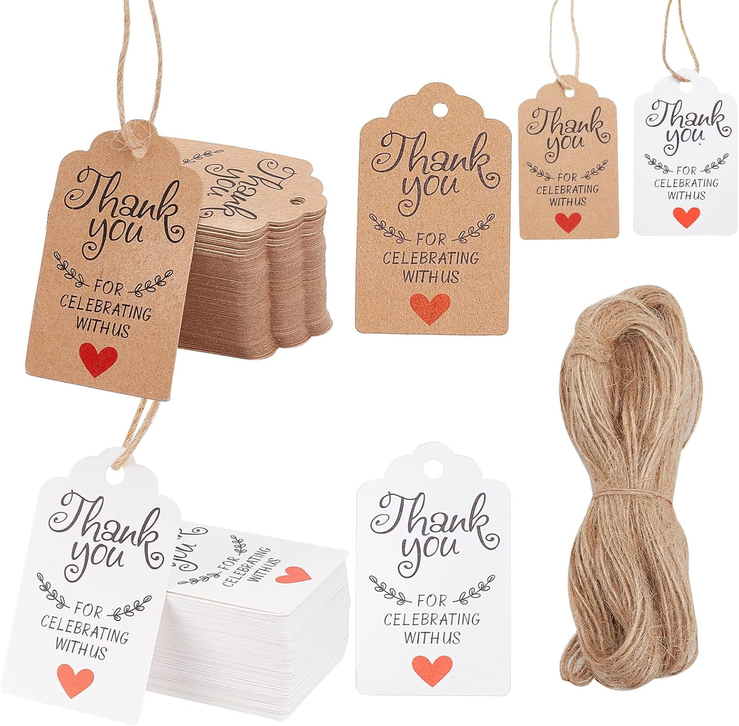 2 Bags 2 Colors Kraft Paper Gift Tags Hange Tags with 1Pcs Hemp Rope ...