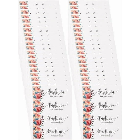 2 Bags 200Pcs Rectangle with Flower Word Thank You Paper Stickers Self ...