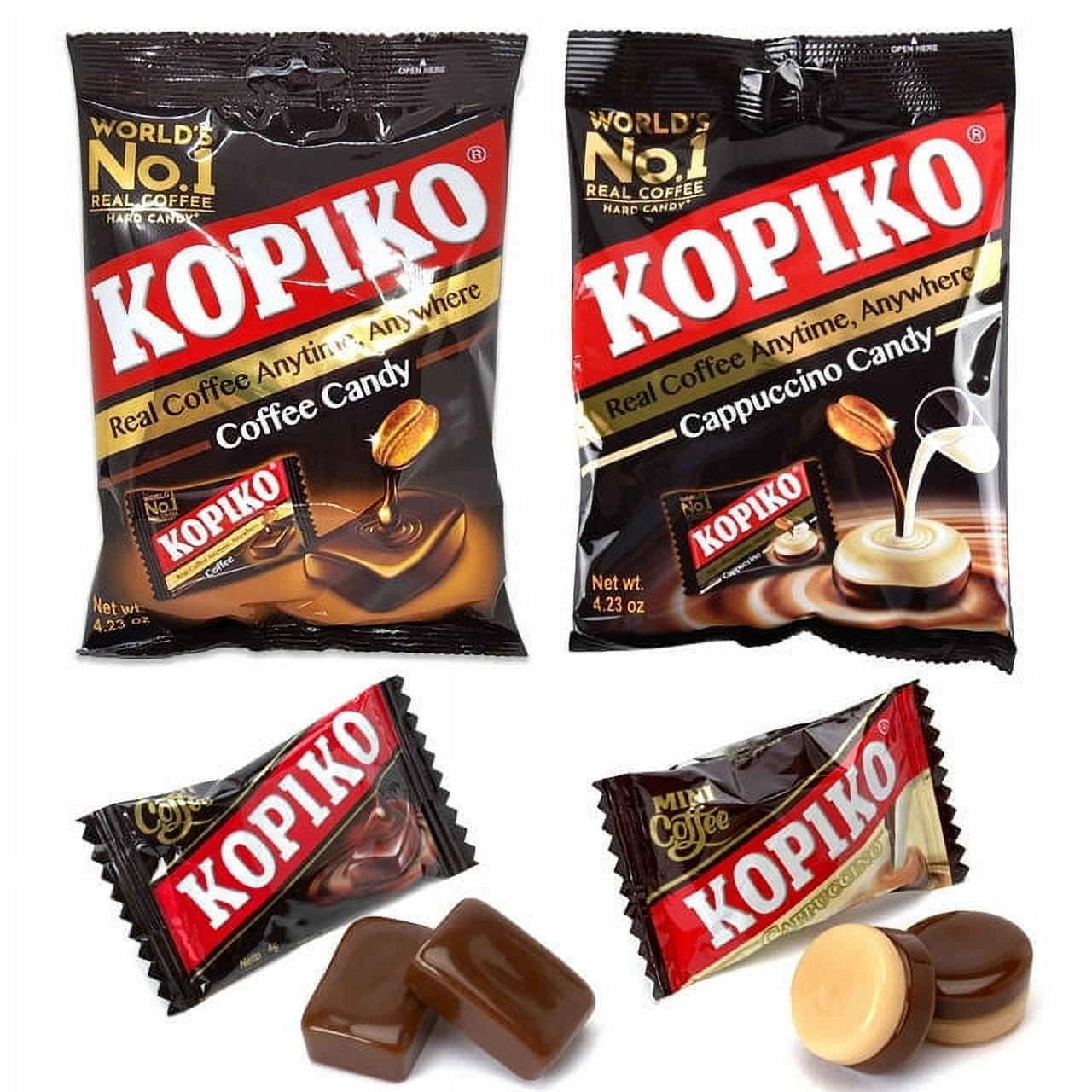 Kopiko Real Coffee and Cappuccino Candy - 2 Bags of Flavorful Caramel ...
