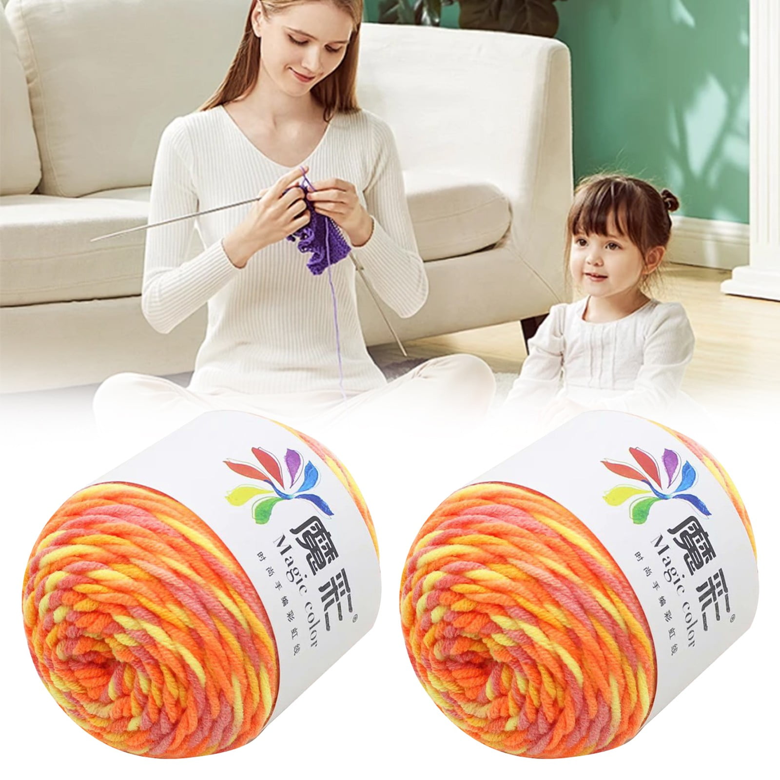 2*Balls of Yarn Clearance! 2Pc Crochet Kit Yarn 5 of Rainbow Cotton ...