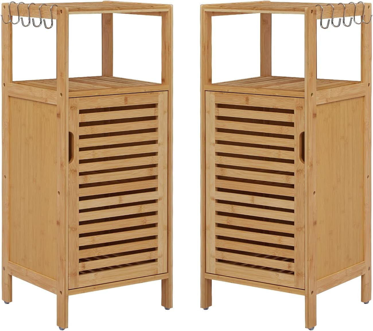 2 Bamboo Cabinets - Free Standing Bathroom Storage Organizer with Doors ...