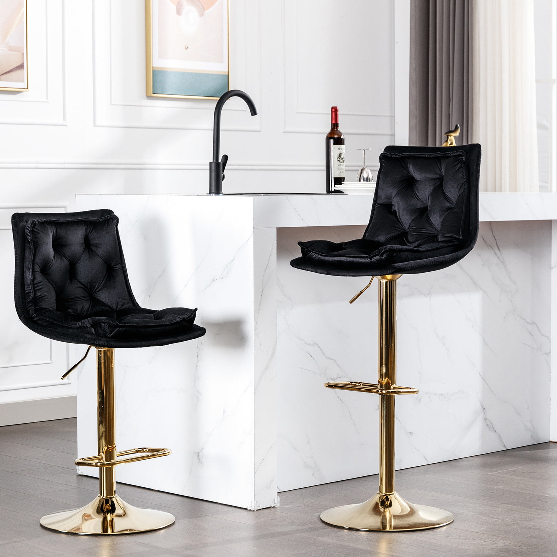 2 Bar Stools Set | Swivel and Height-Changeable for Beach Bars | Velvet ...