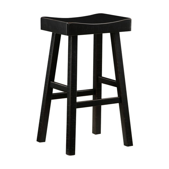 2 Bar Stools with Transitional Design | Black Solid Rubberwood Finish ...