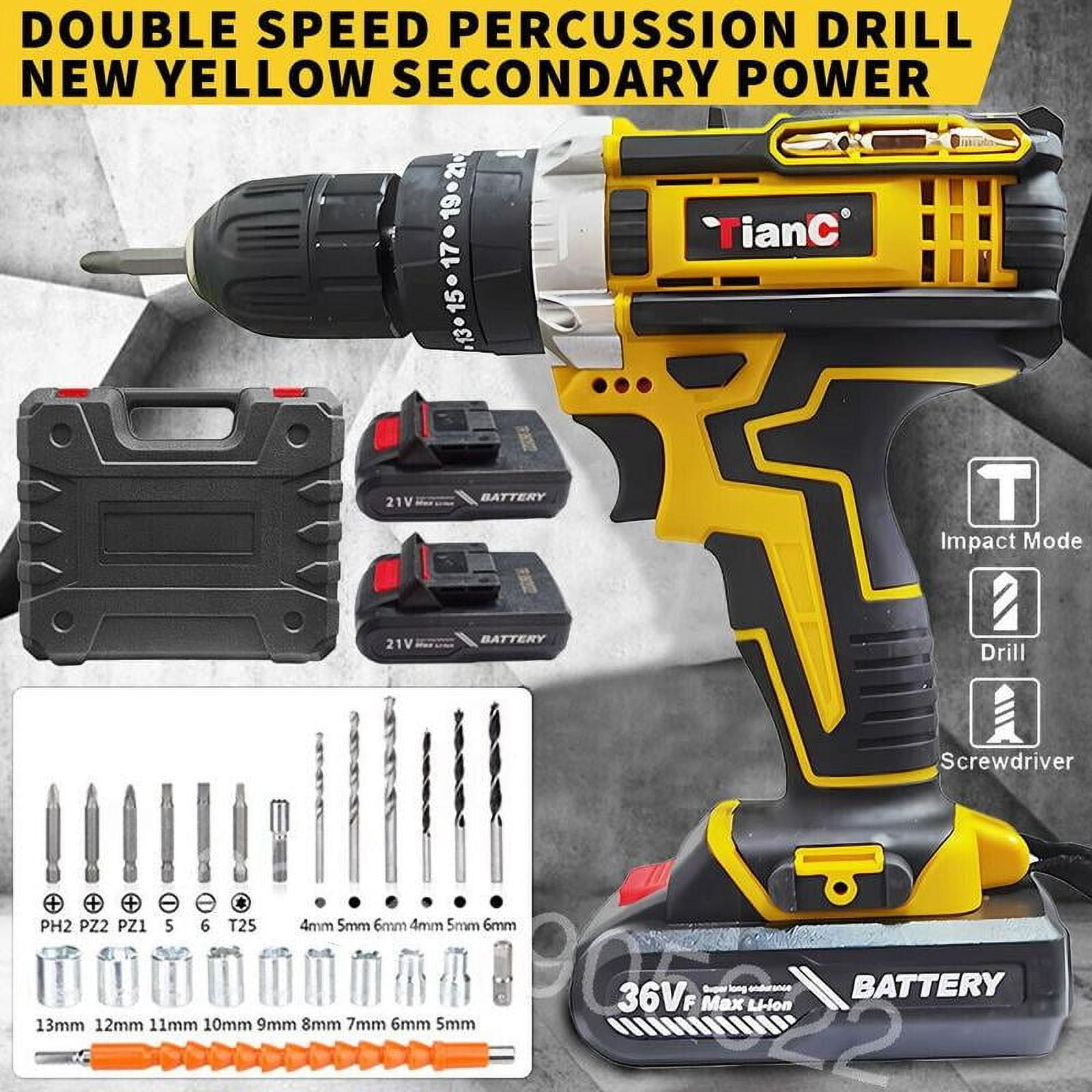 2-Battery Cordless Drill Set - High-Torque Impact Drill With LED Light ...