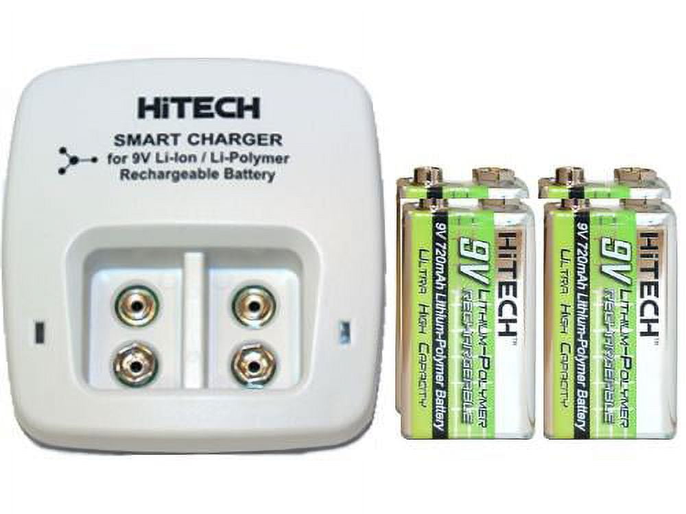 2 Bay 9 Volt Li-ion / Li-Po Smart Charger + 4 x HiTech 9 Volt Lithium ...