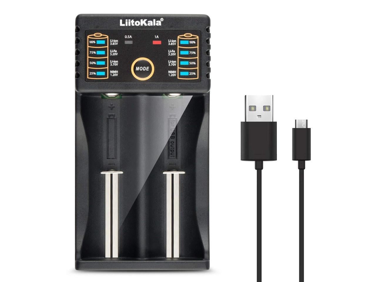 2-Bay USB Smart 18650 Battery Charger, Smart Multifunctional Battery ...