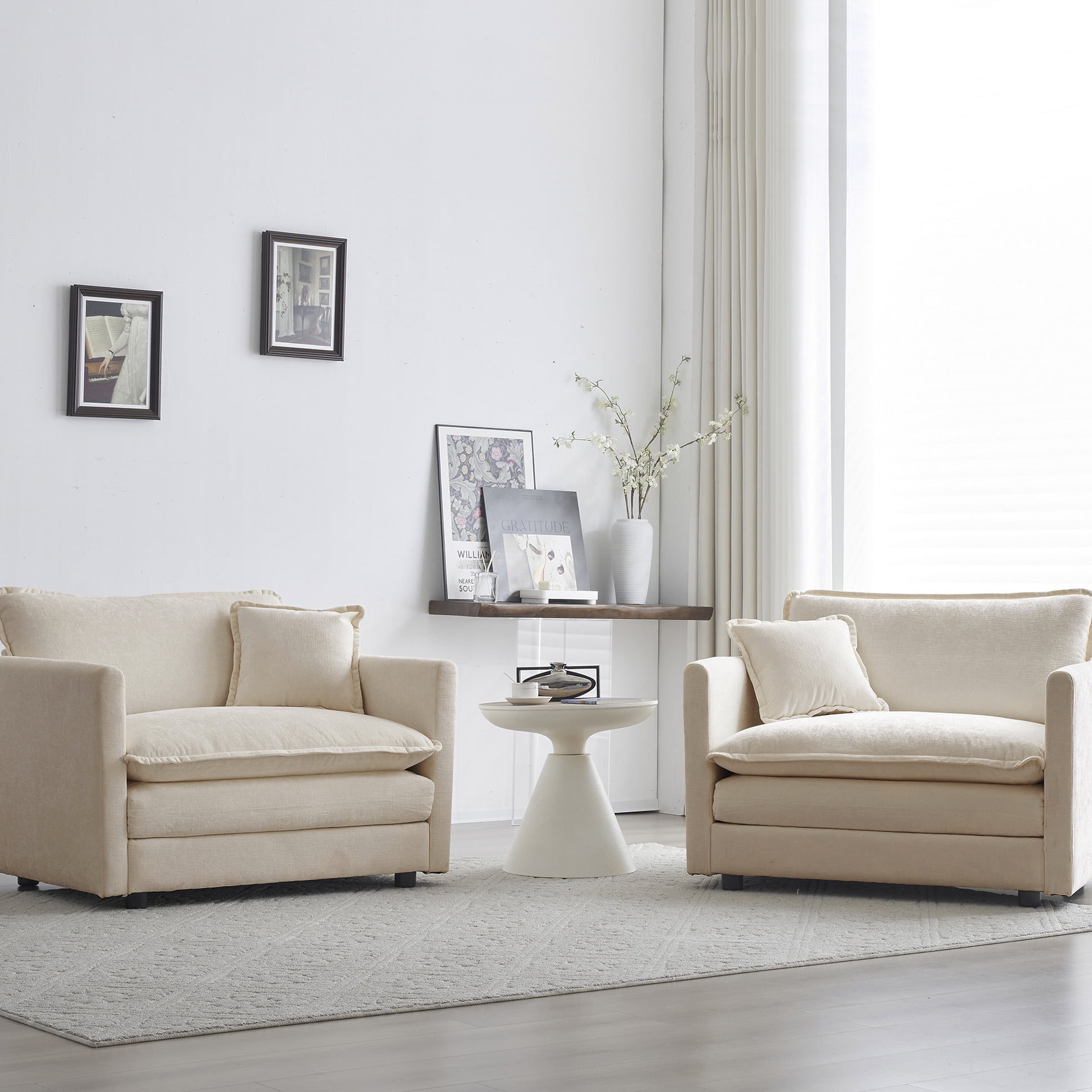 2 Beige Chenille Accent Chair Collection. Solid Wood Frames. High ...