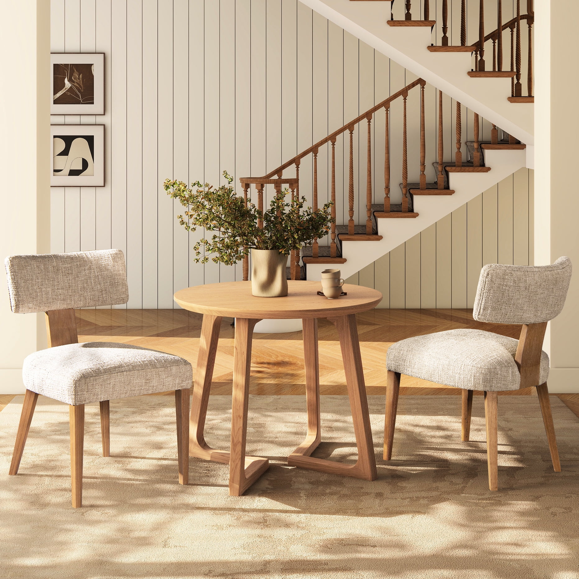 2 Beige Chenille Dining Chairs With Split Back. Inviting Textured ...