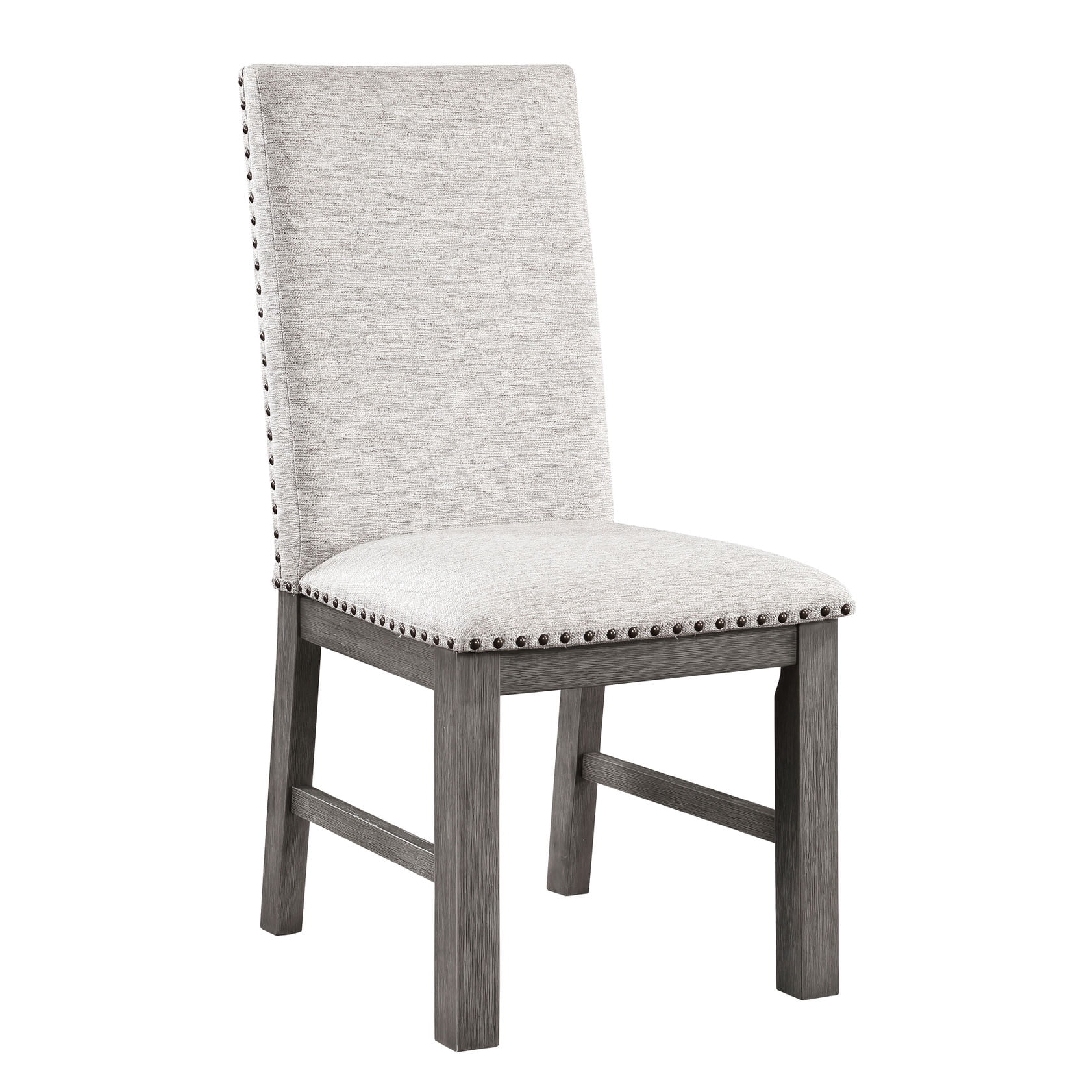 2 Beige Textured Fabric Upholstered Dining Chairs | Gray Finish Frame ...