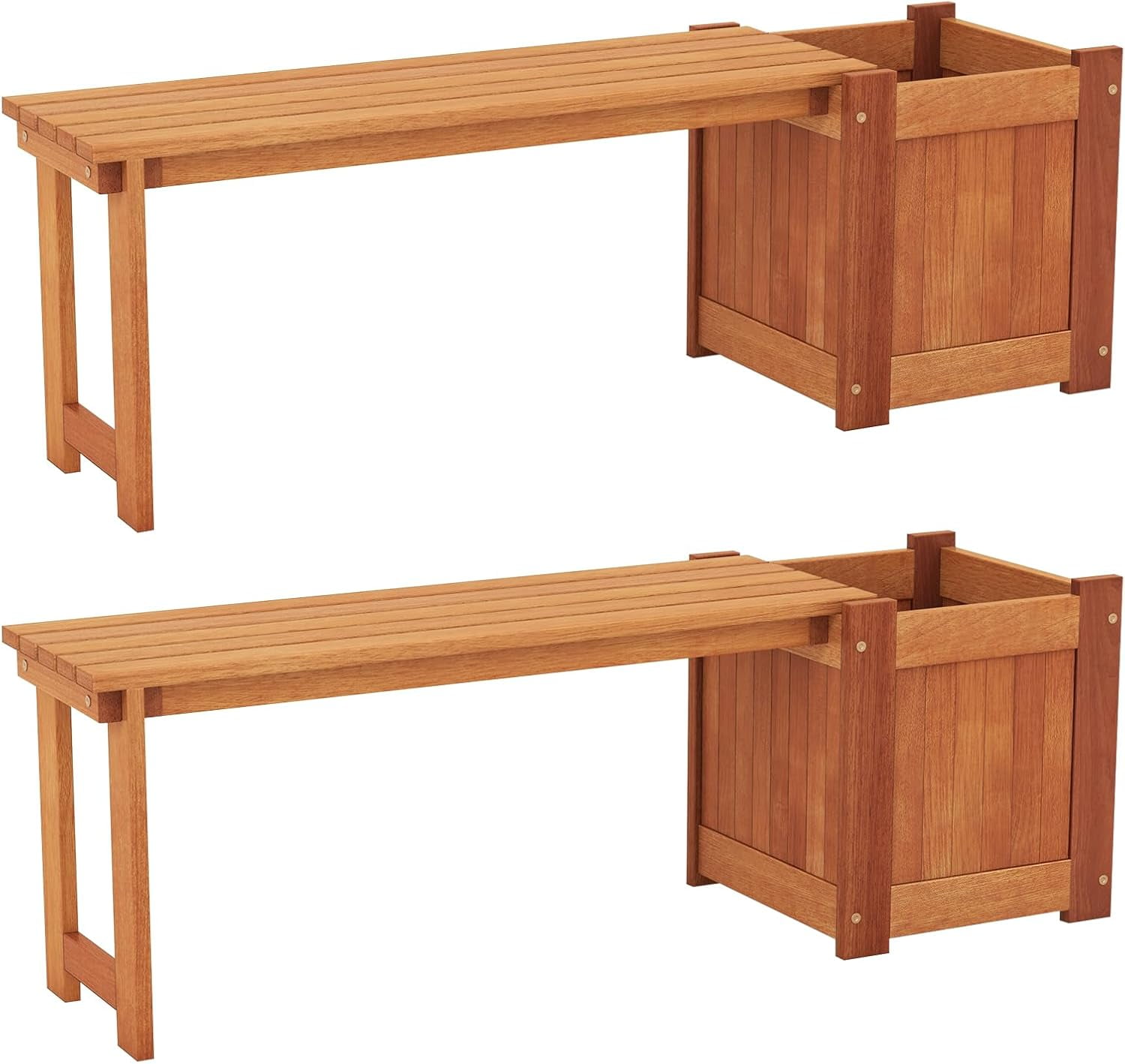 2 Benches with Planter Boxes, 2 in 1 Wooden Flower Box Kit with Seat ...