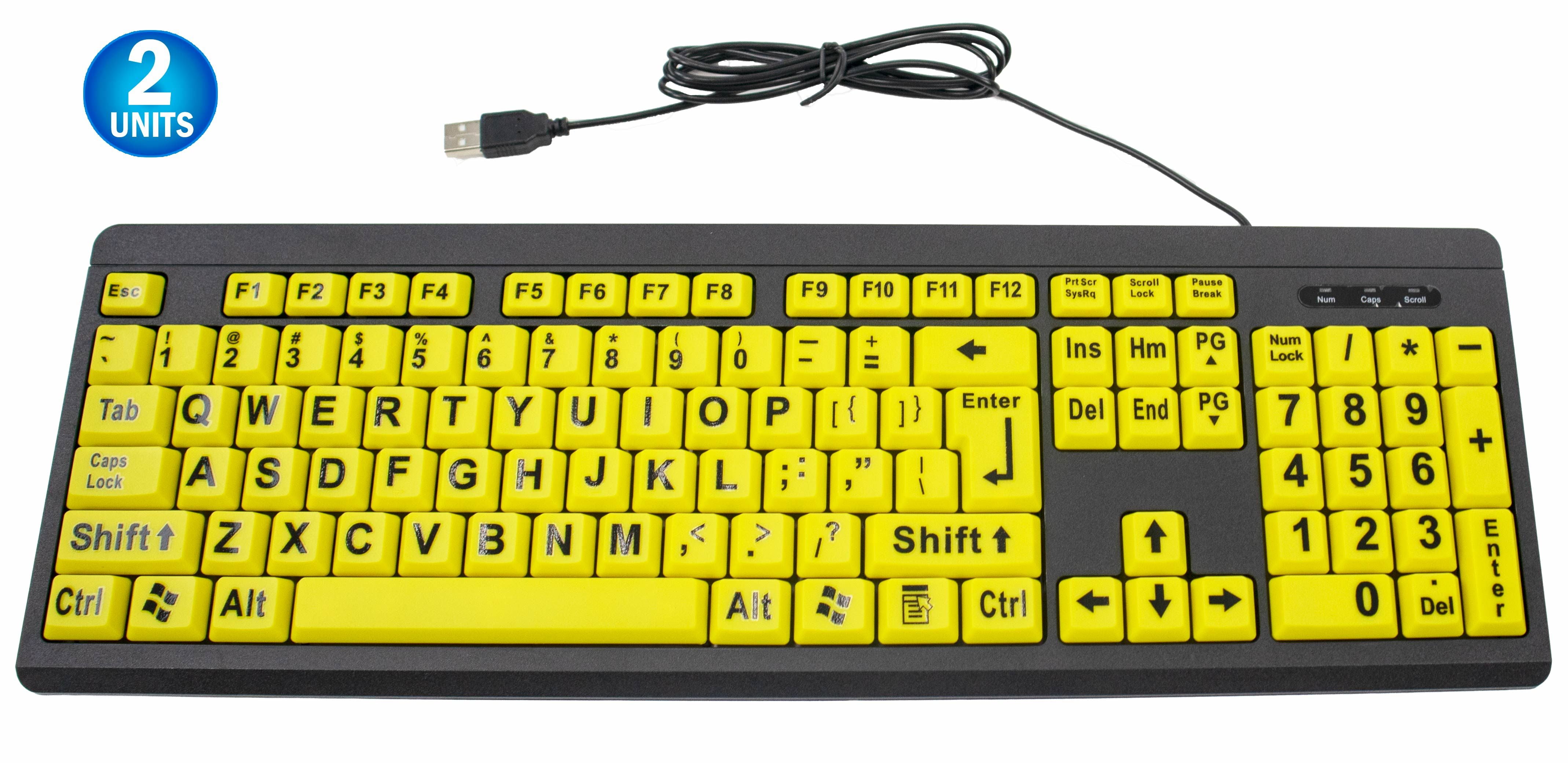 2 Big Bright Easy See Keyboard - High Contrast Yellow with Oversized ...