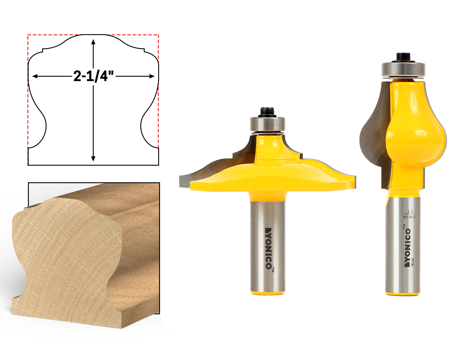 2 Bit Handrail Router Bit Set - Standard/Flute - Yonico 18224 - Walmart.com