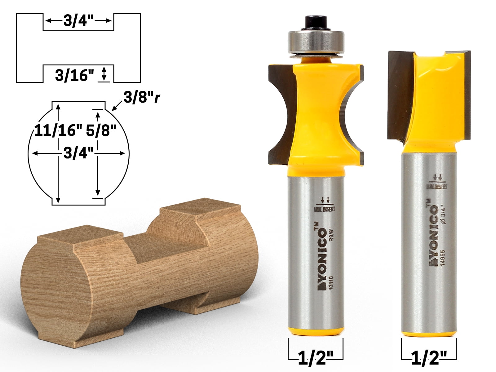 2 Bit Log Cabin Building Block Toy Router Bit Set - 1/2" Shank - Yonico ...