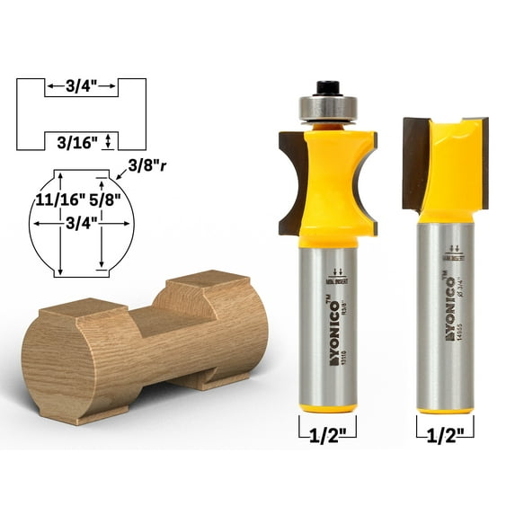 2 Bit Log Cabin Building Block Toy Router Bit Set - 1/2" Shank - Yonico ...