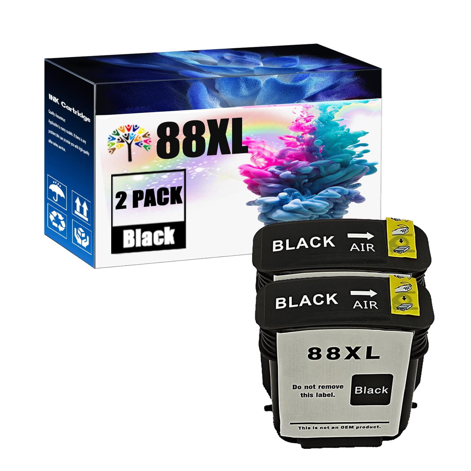 2 Black 88XL Ink Cartridges Replacement for HP 88 88XL Ink Cartridge Compatible for OfficeJet ...