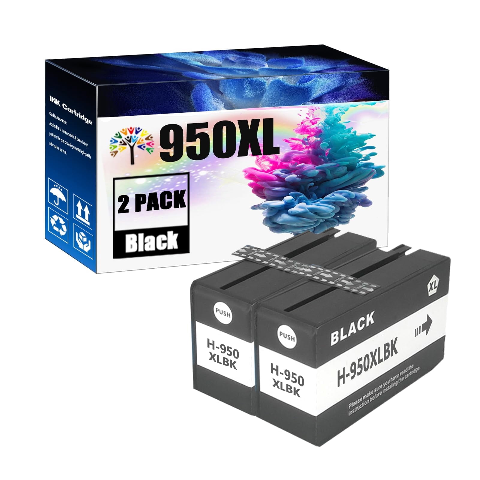 2 Black 950XL Ink Cartridges Replacement for 950 950XL Ink Cartridge ...