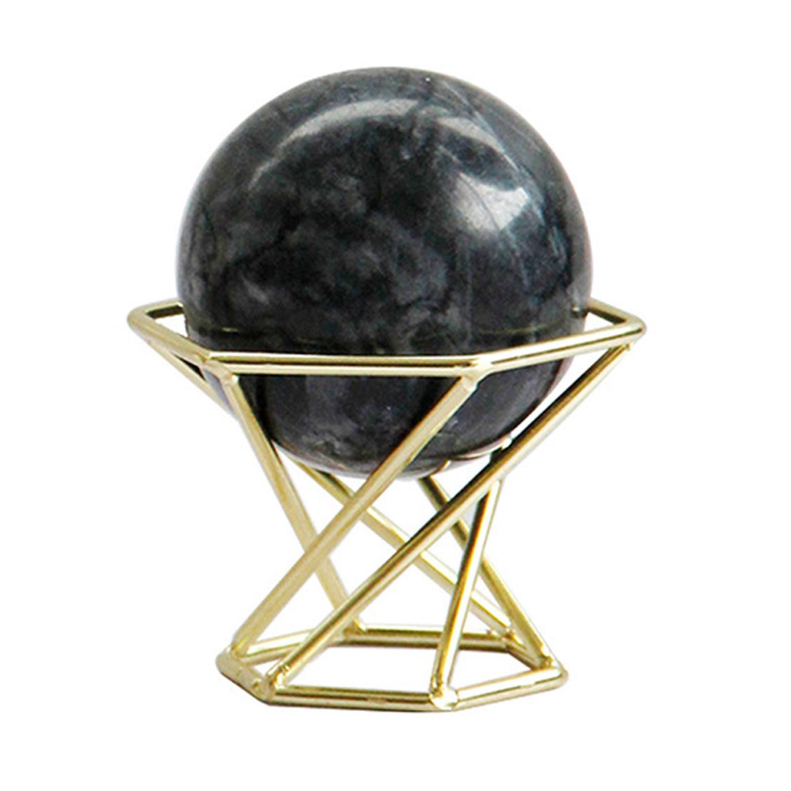 2" Black Marble Ball with Gold Metal Stand, Decorative Accent for Table ...
