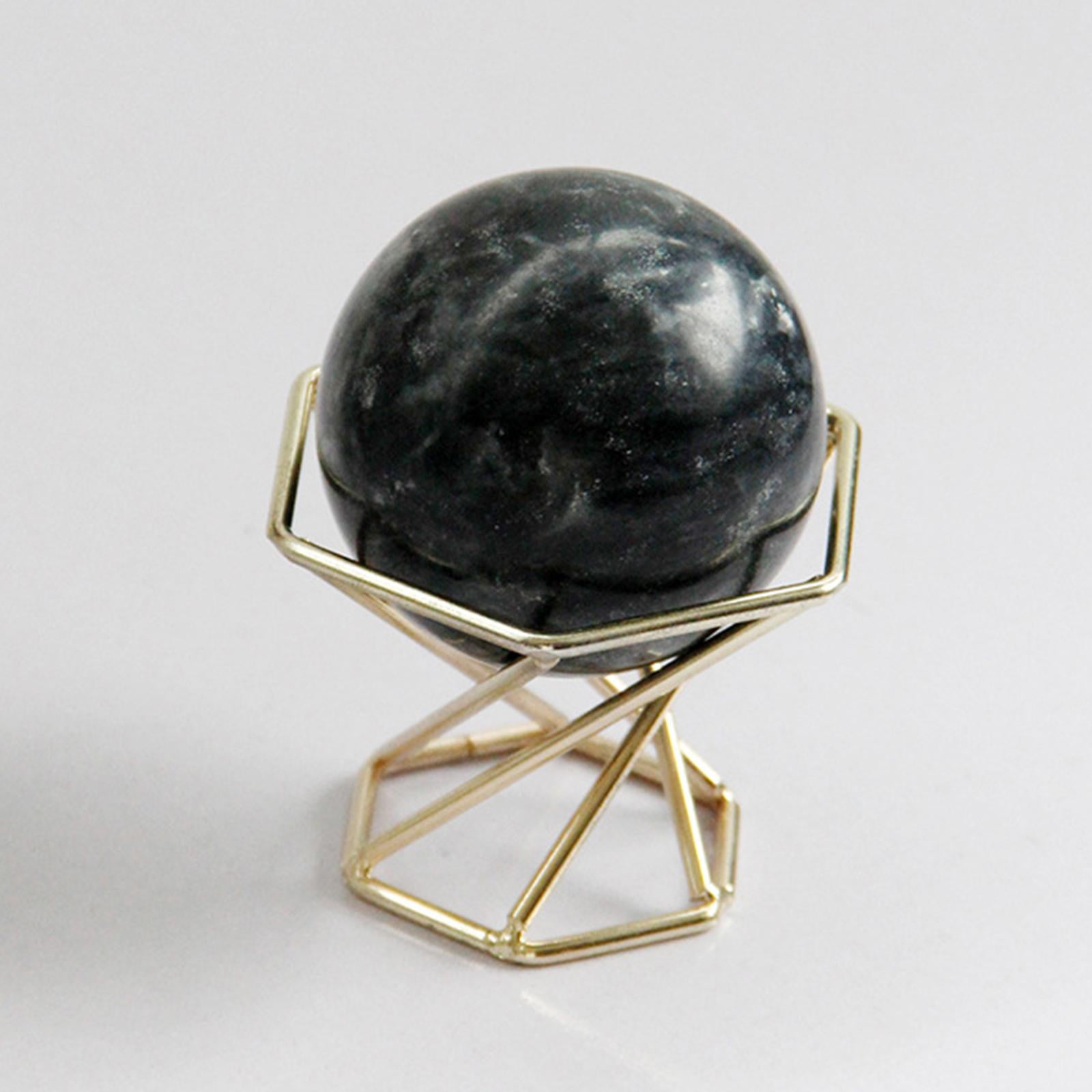 2" Black Marble Ball with Metal Stand Decorative Ball Trinket Decor ...
