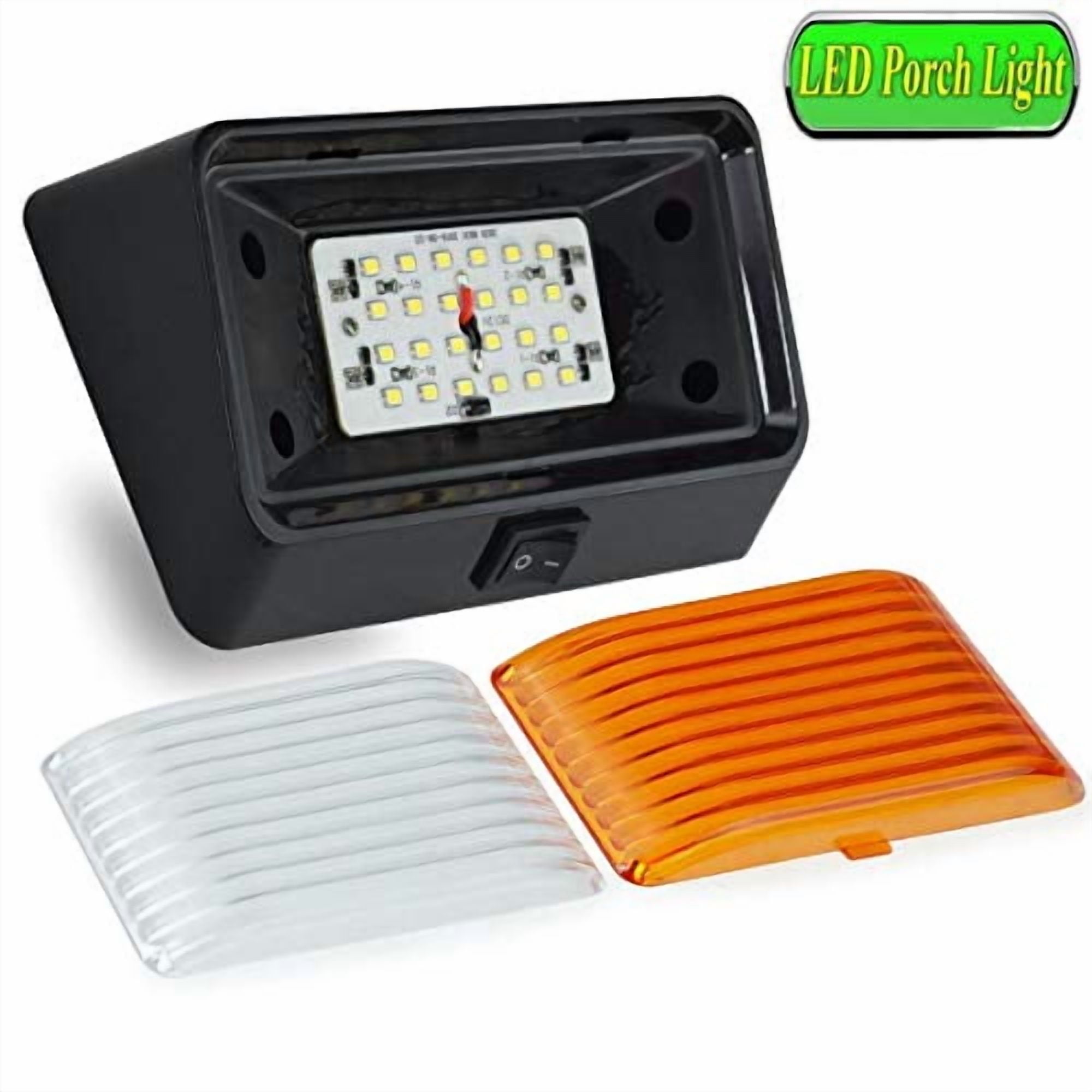2 Black RV LED Porch Light rectangle clear amber lens camper RV trailer ...