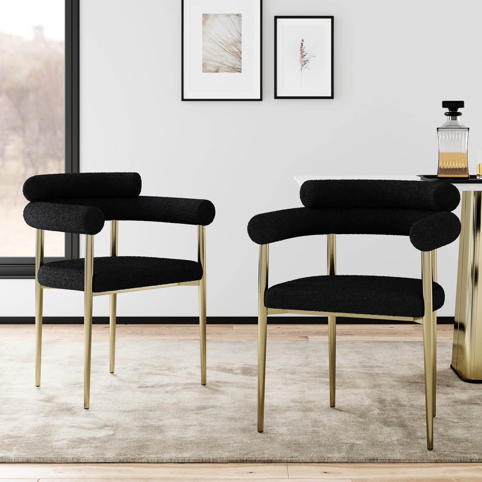 2 Black Round Dining Chairs with Metal Frame | Contemporary Design for ...