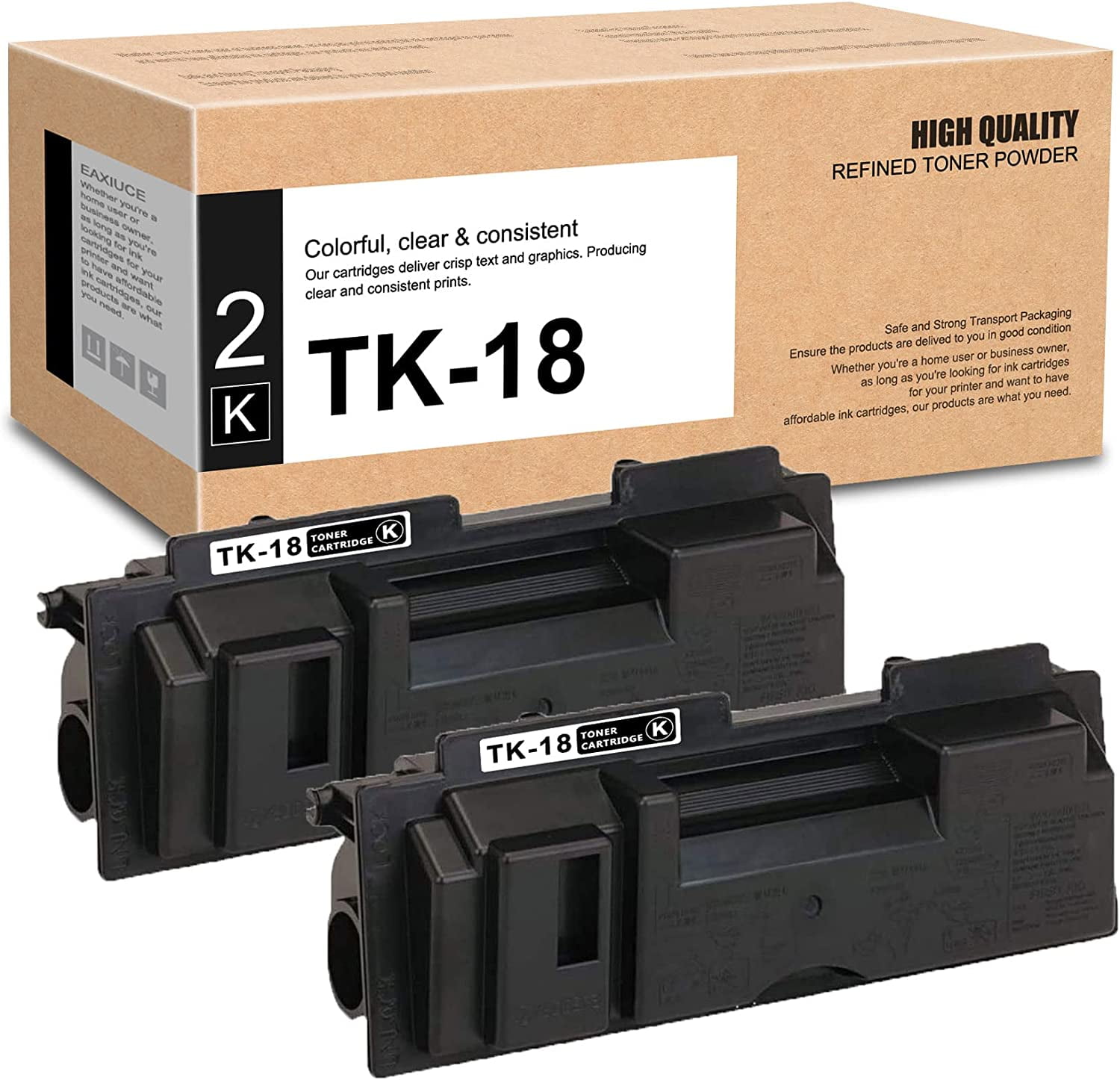 2 Black TK-18 Toner Cartridge Compatible 370QB0KM Cartridge Replacement ...