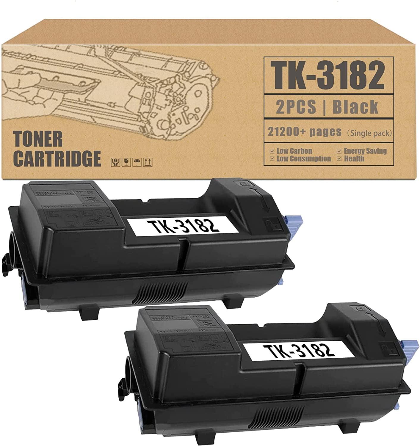 2-Black TK-3182 Toner Cartridge Replacement for Kyocera ECOSYS M3655idn ...