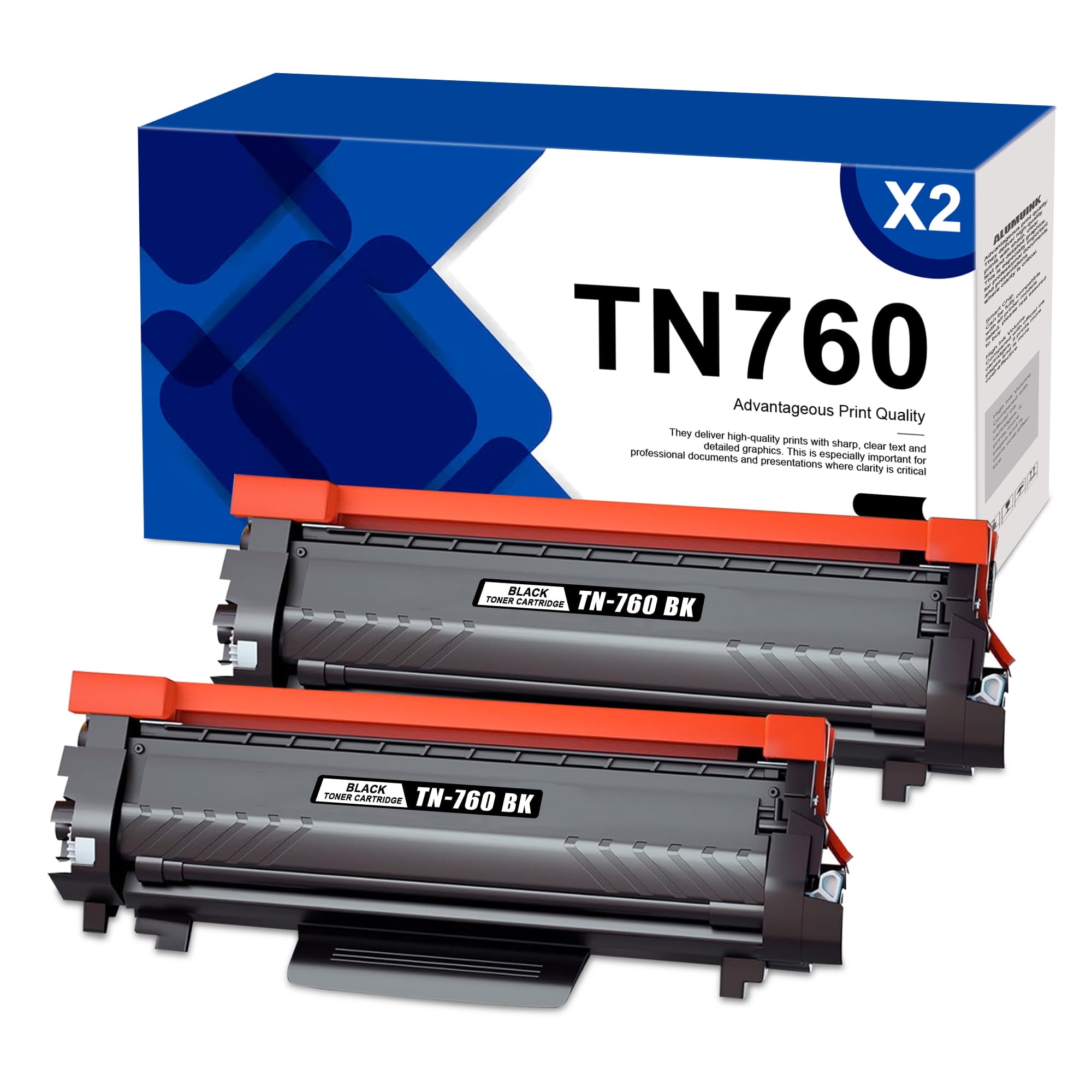 2 Black Toner Cartridges for TN760 Compatible with Brother TN760 For HL ...