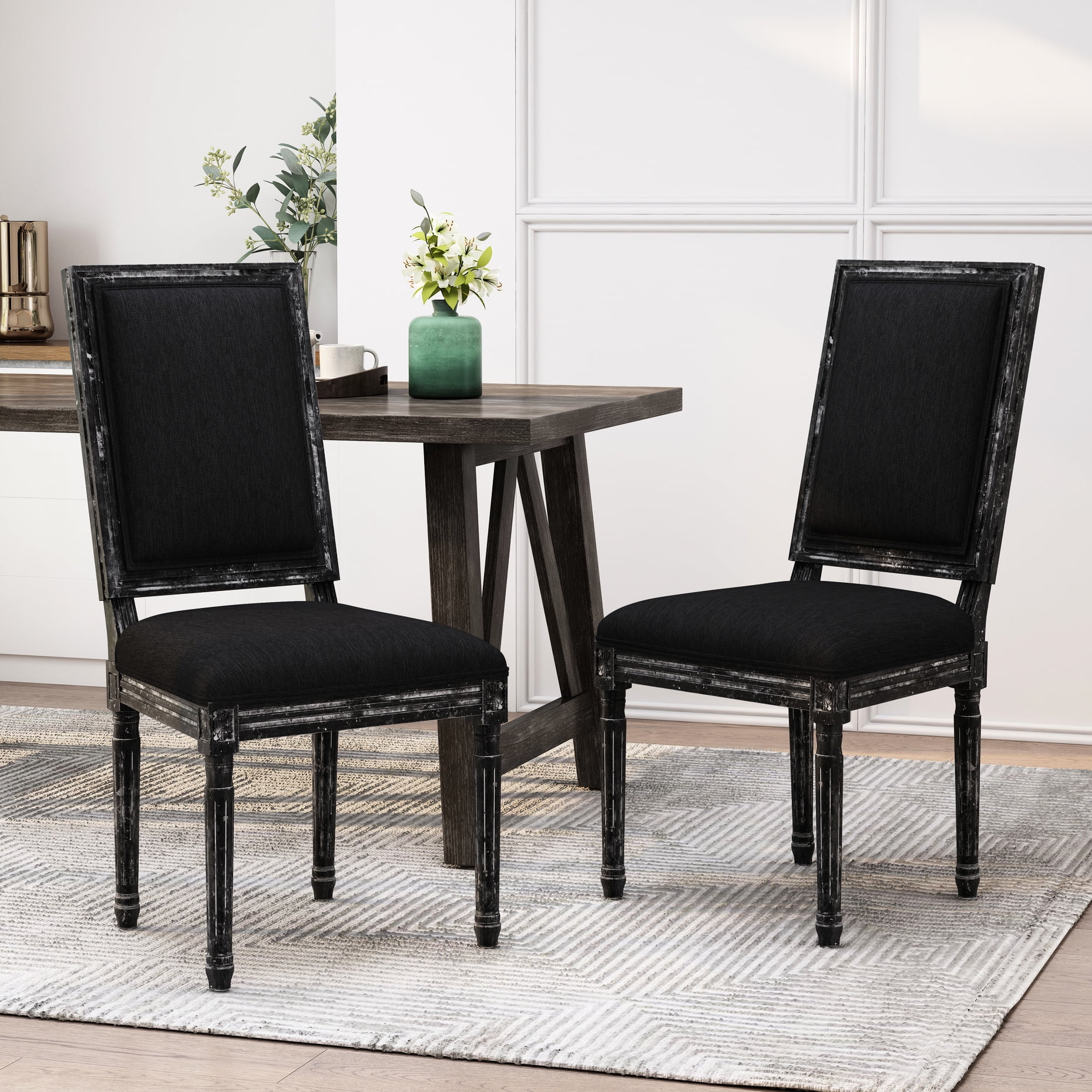 2 Black Upholstered Dining Chairs - French Country Inspired ...