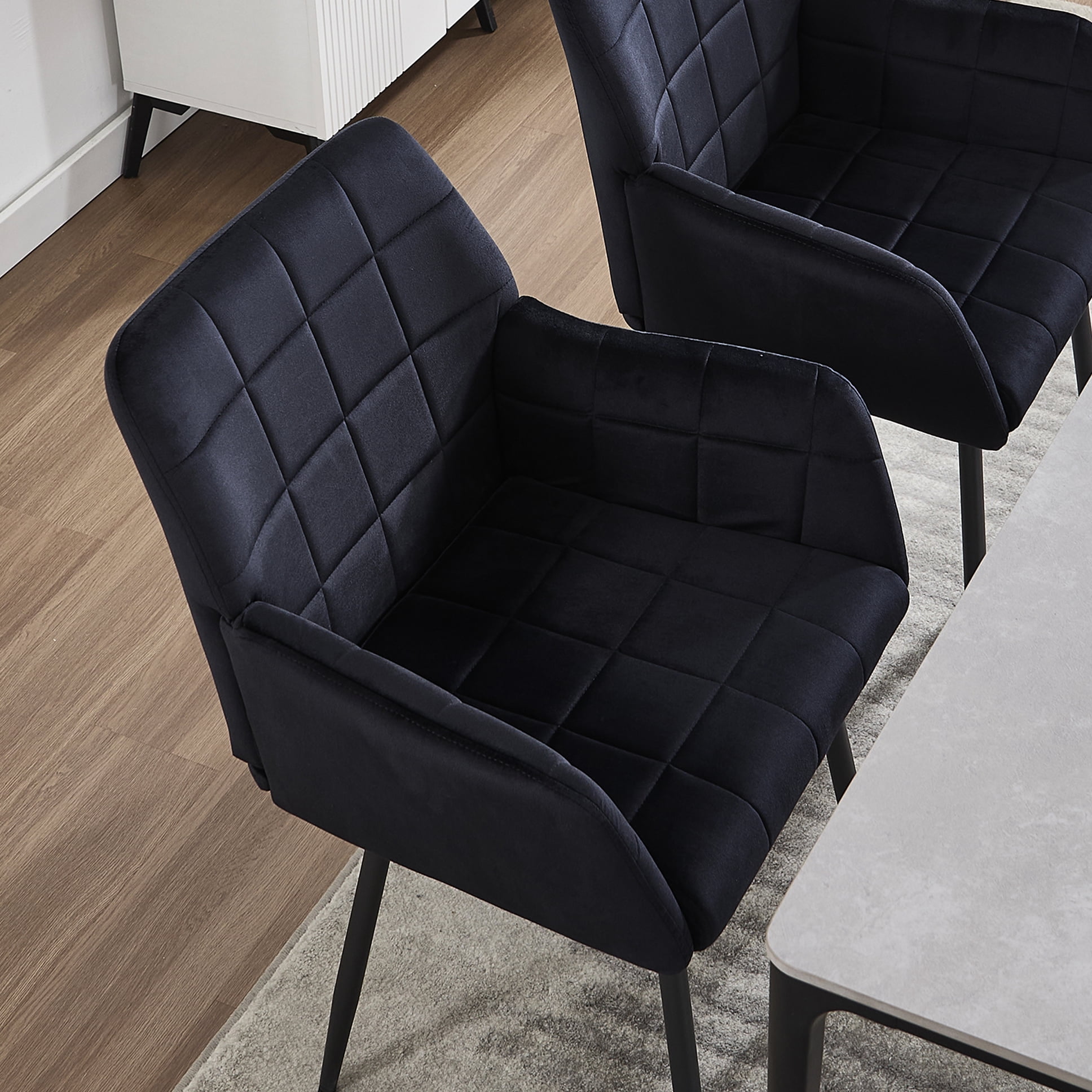 Of 2 Black Velvet Kitchen Armrest Chairs. Comfortable Foam Padding ...
