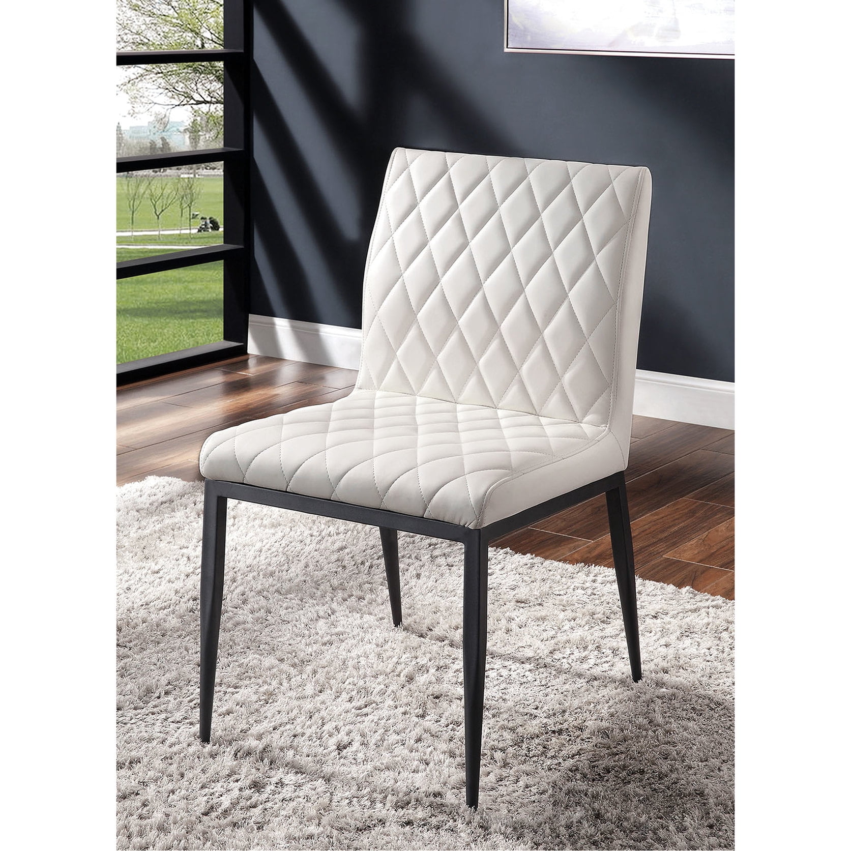 2 Black and Ivory Side Chairs, Leatherette and Metal Construction ...