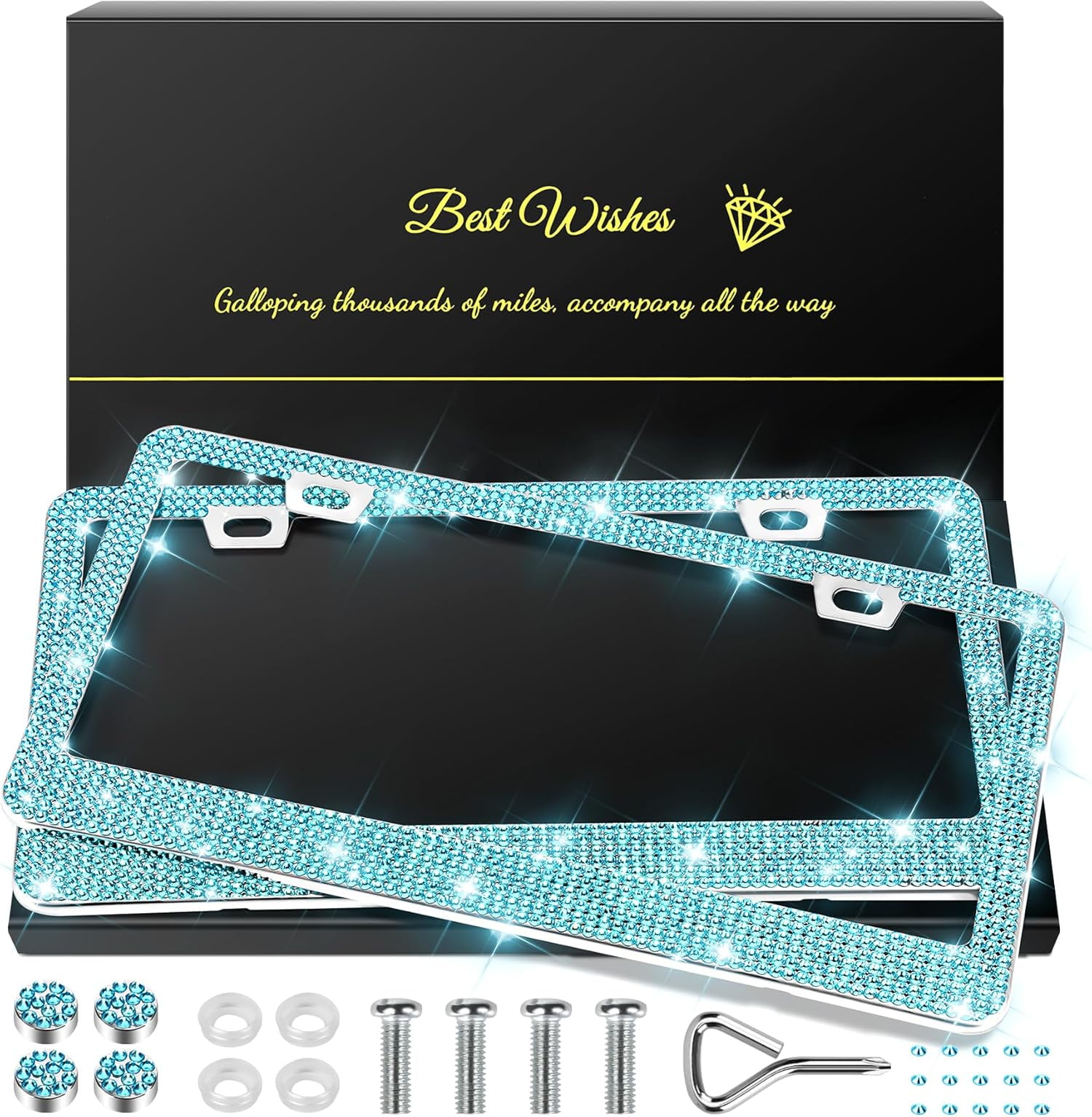 2 Bling License Plate Frames for Women, Sparkly Rhinestone Accessories ...