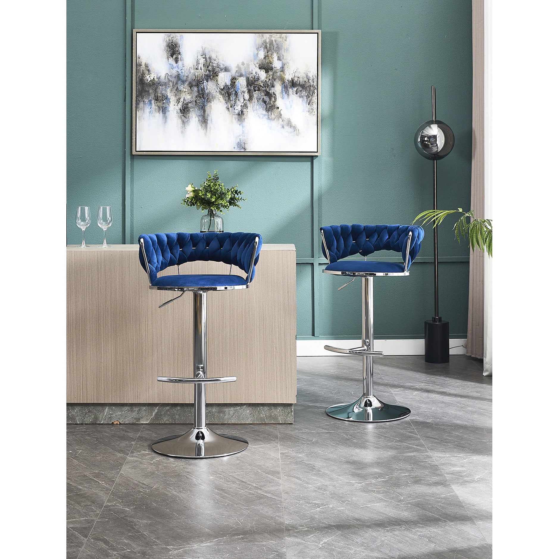 2 Blue Bar Stools with Swivel and Height Adjustment for Modern Office ...