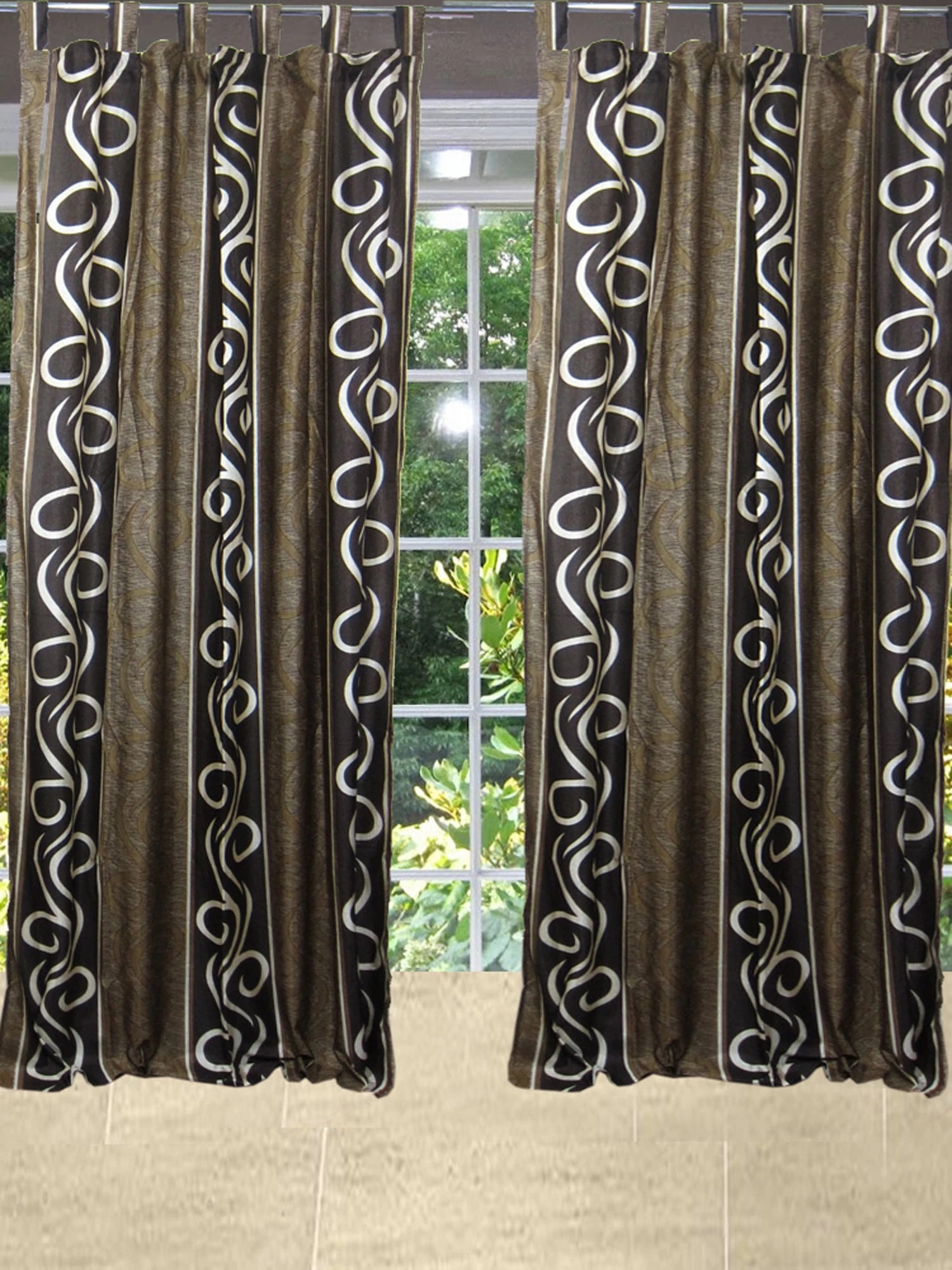 2 Boho Curtains, Brown Beige Window Panels, Tab Top - Walmart.com
