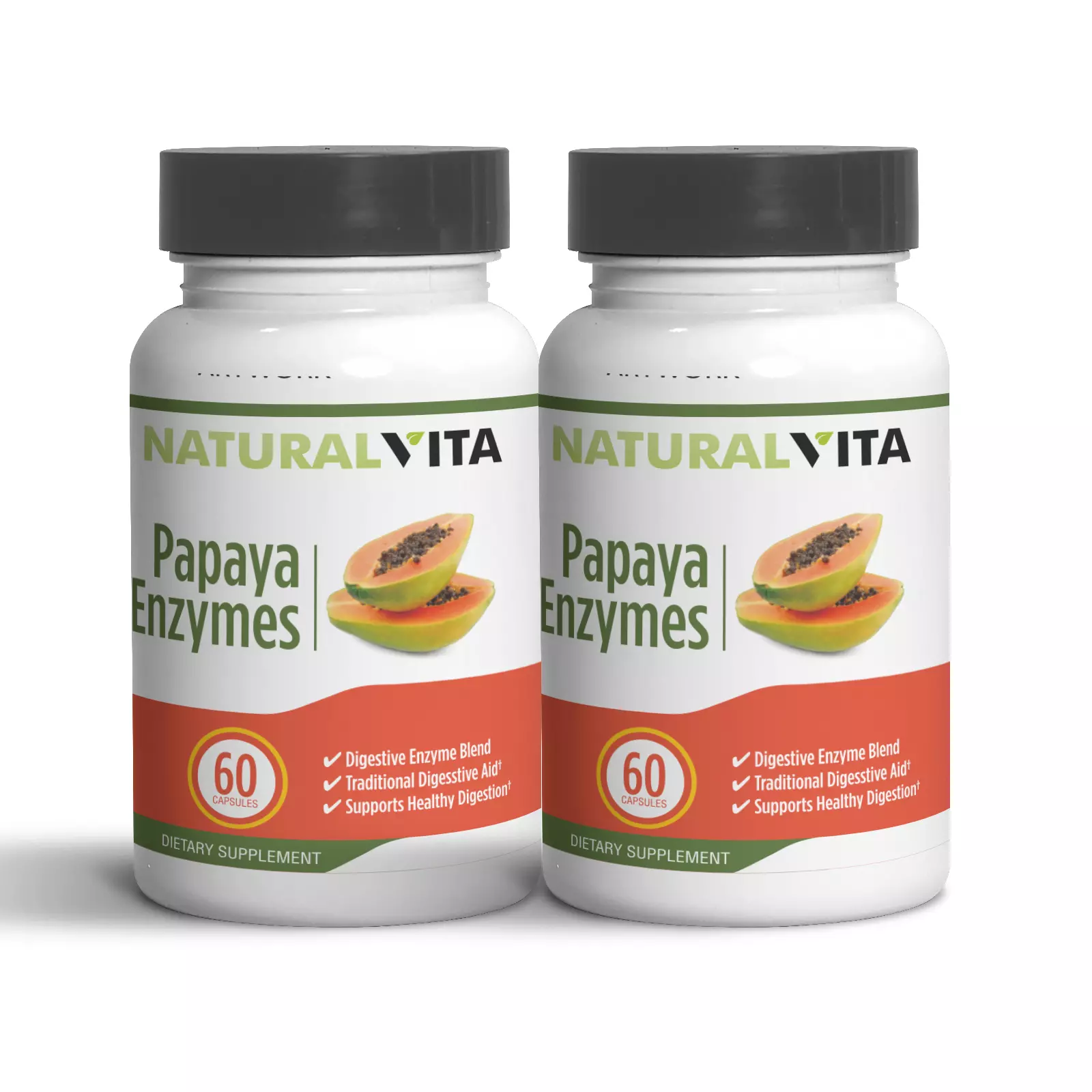 2 Bottles (120 Caps) Papaya Papain Enzyme Complex Digestive Support ...