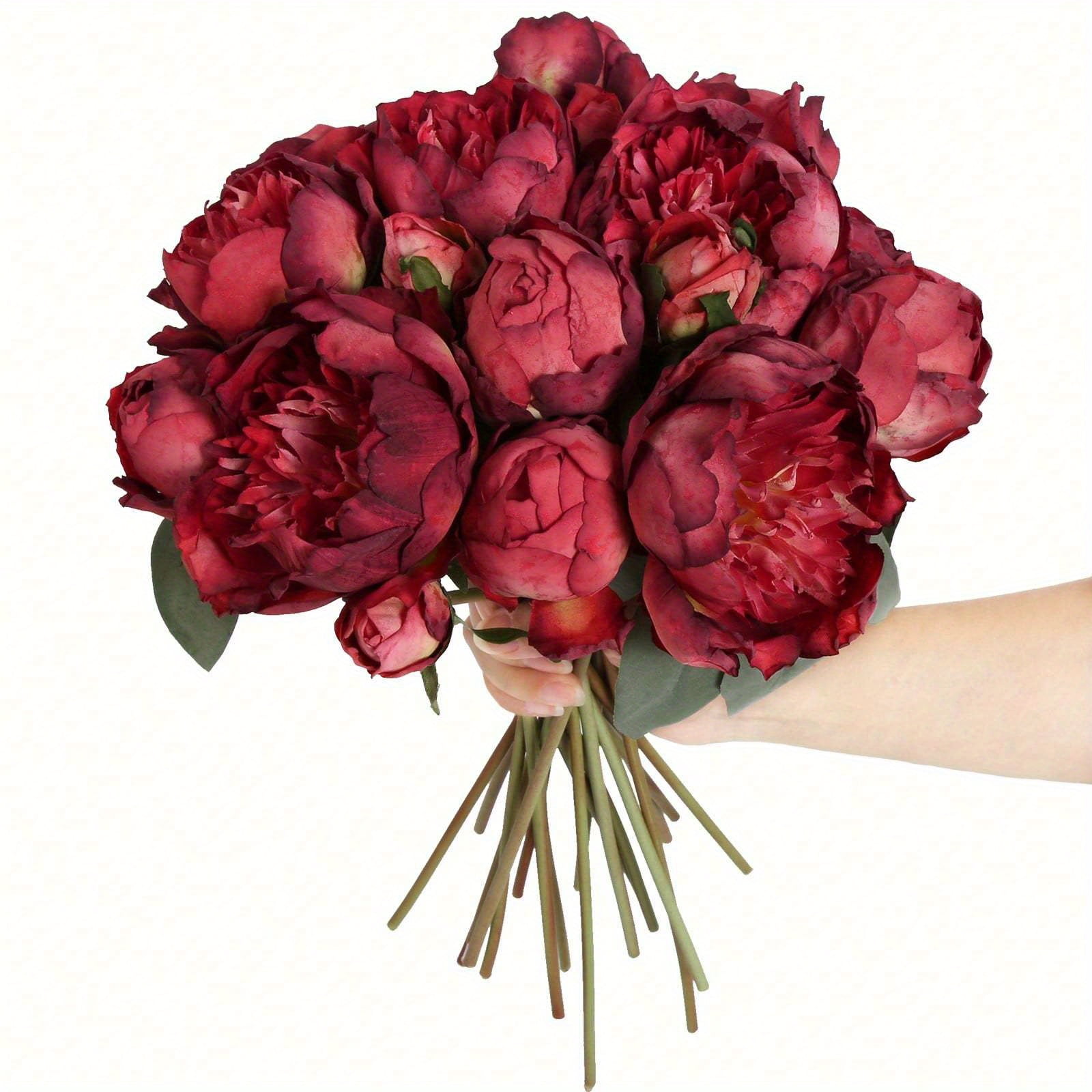 2 Bouquet Artificial Peonies Flowers 14 Heads Vintage Fake Flowers Faux ...