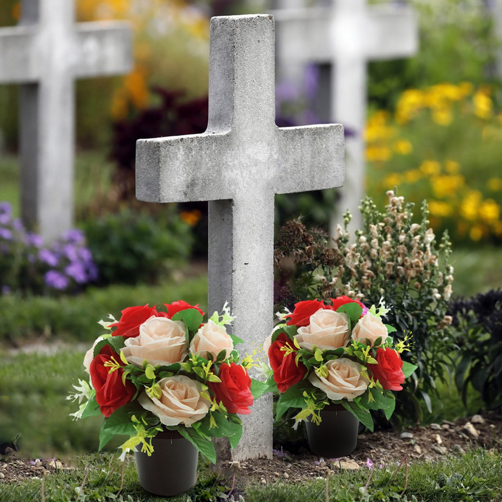 2 Bouquets Cemetery Artificial Flowers for Cemetery Silk Grave ...