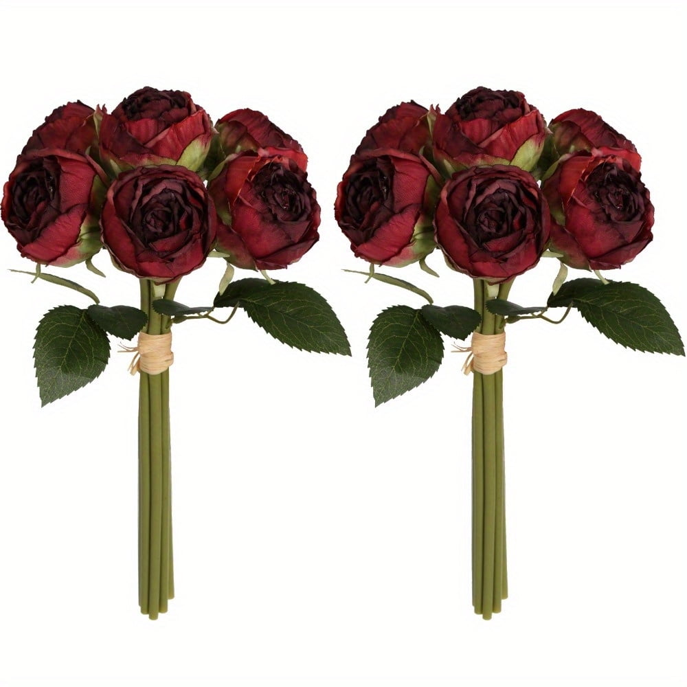 2 Bouquets Roses Artificial Flowers Fake Roses with Single Stem Faux ...