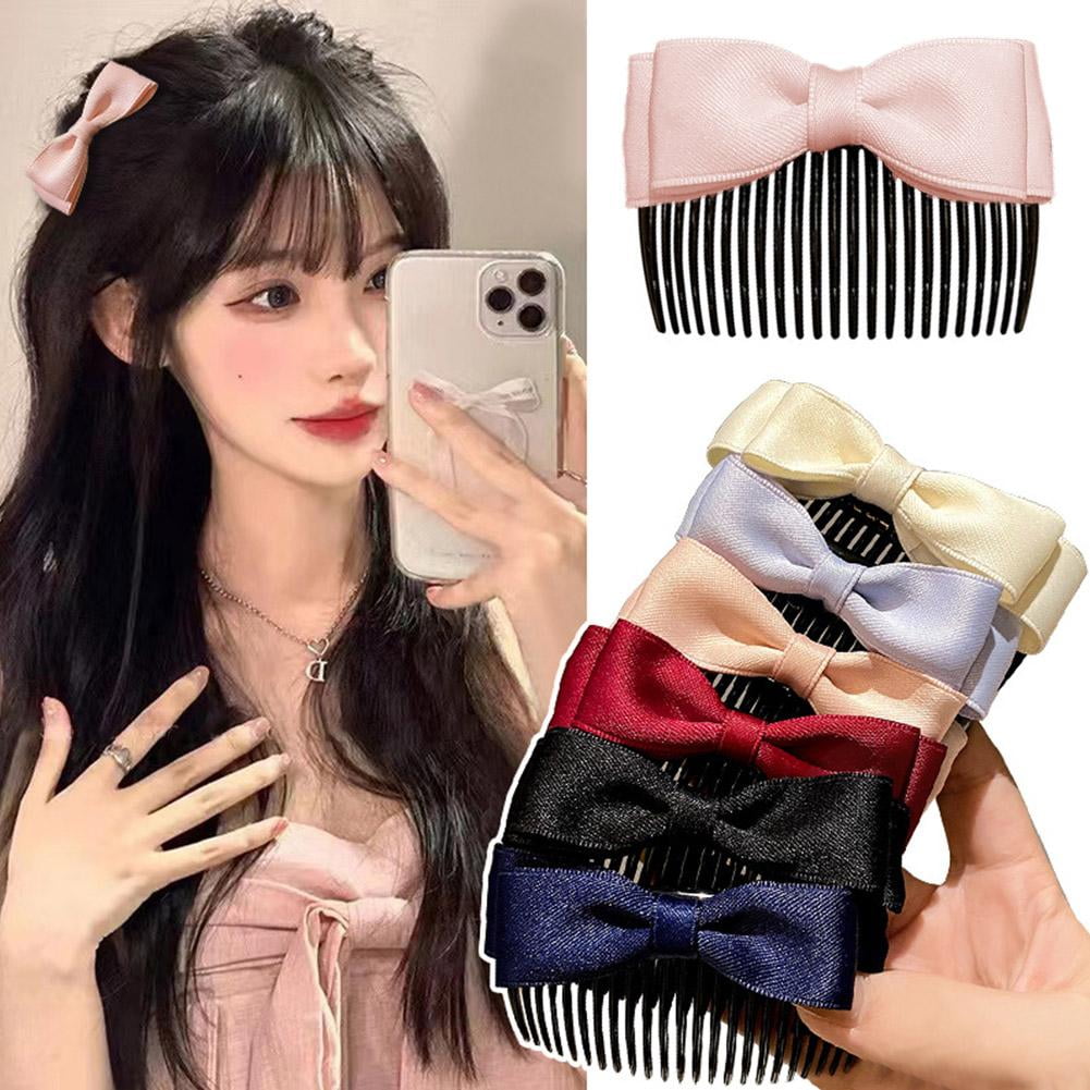 2# Bow Comb - Pink Sweet Bow Comb New Korean Style Back of the Head ...