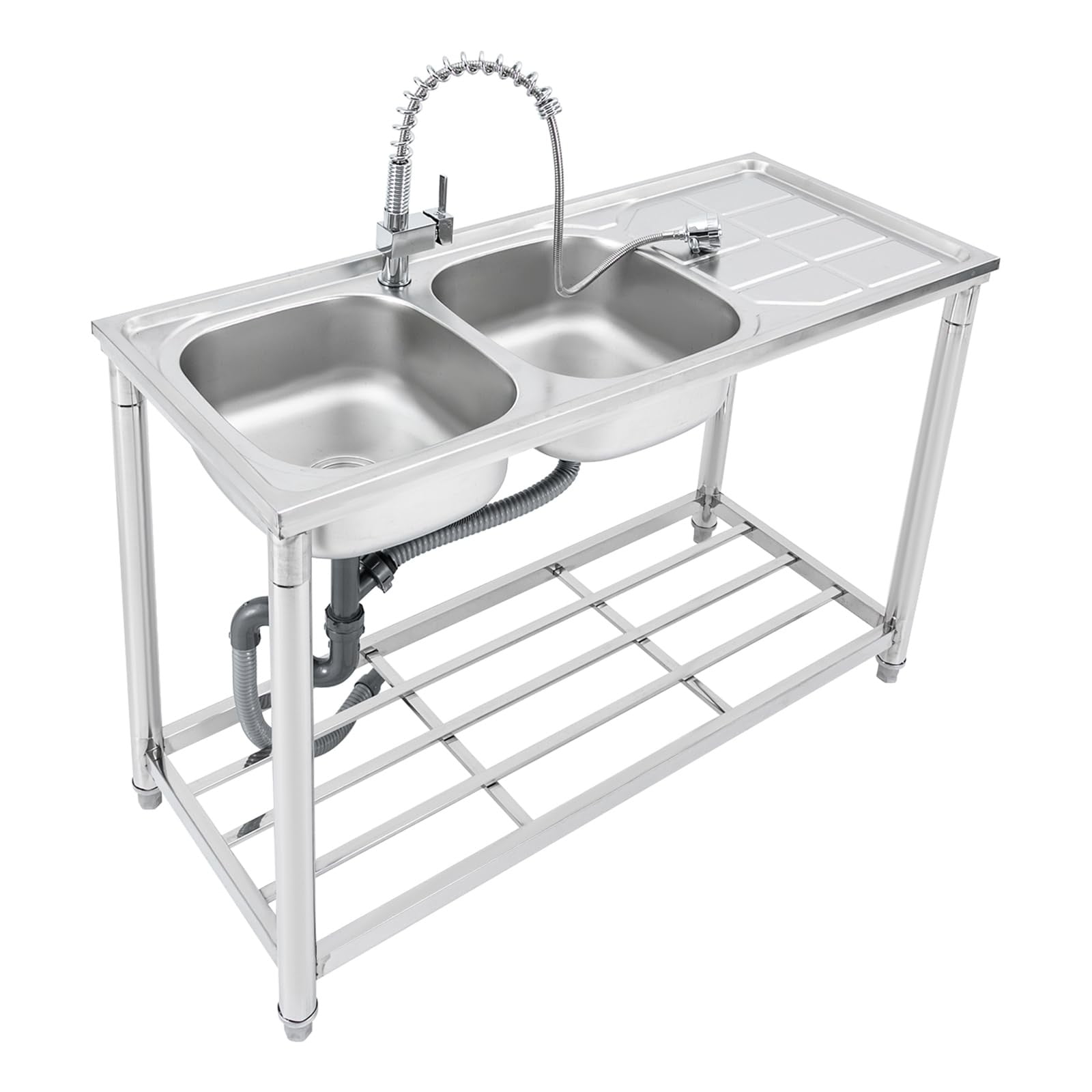 2 Bowls Stainless Steel Sink Kitchen Utility Sink Prep Work Table with ...
