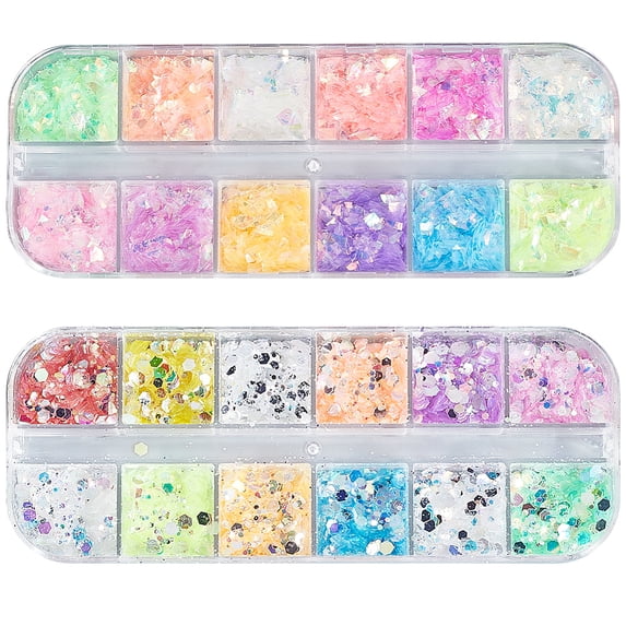 2 Box 24 Colours Nail Glitter Kit Irregular Nail Foil Iridescent Flakes ...