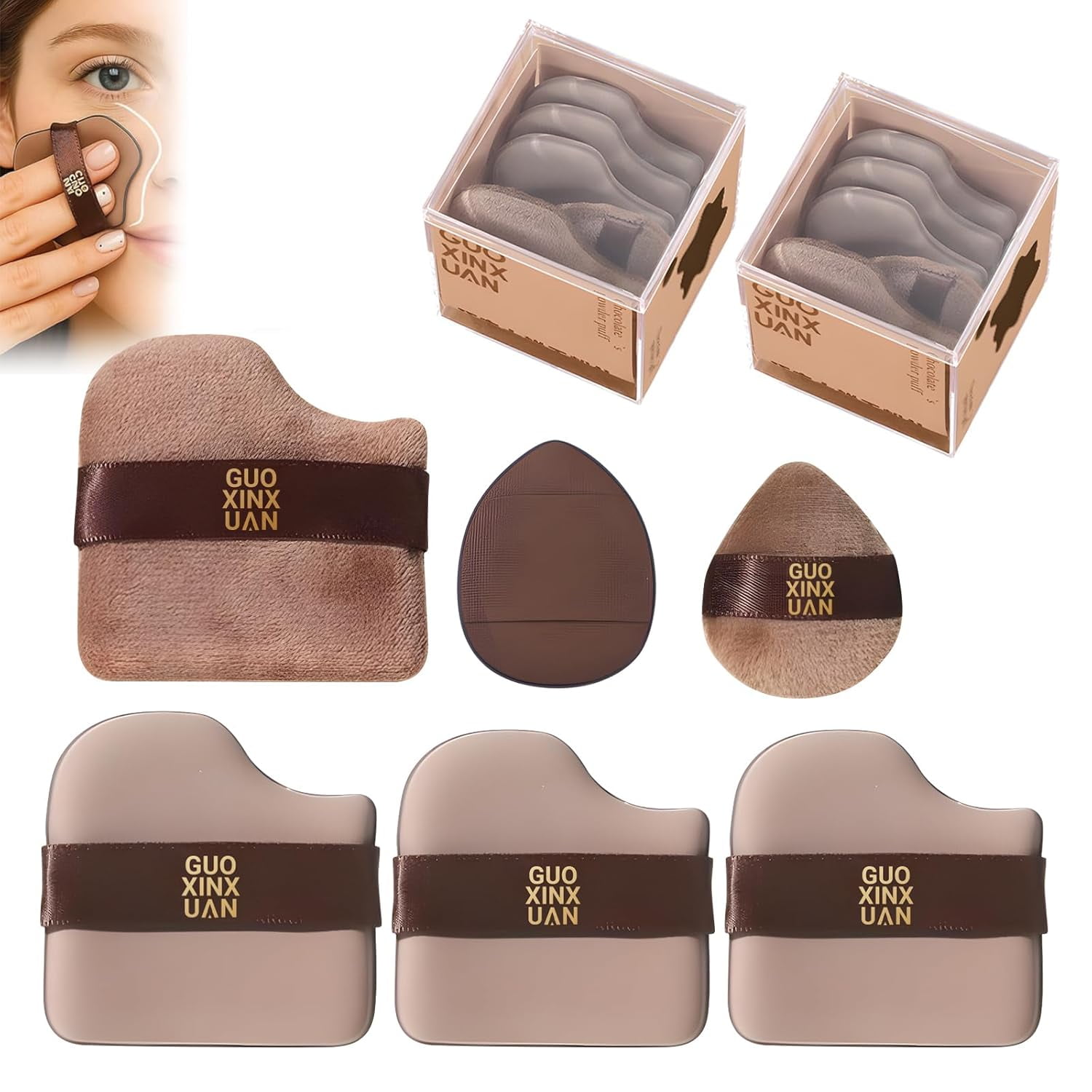 2 Box Guoxiaoniu Chocolate Color Quick Makeup Foundation Puff Set ...