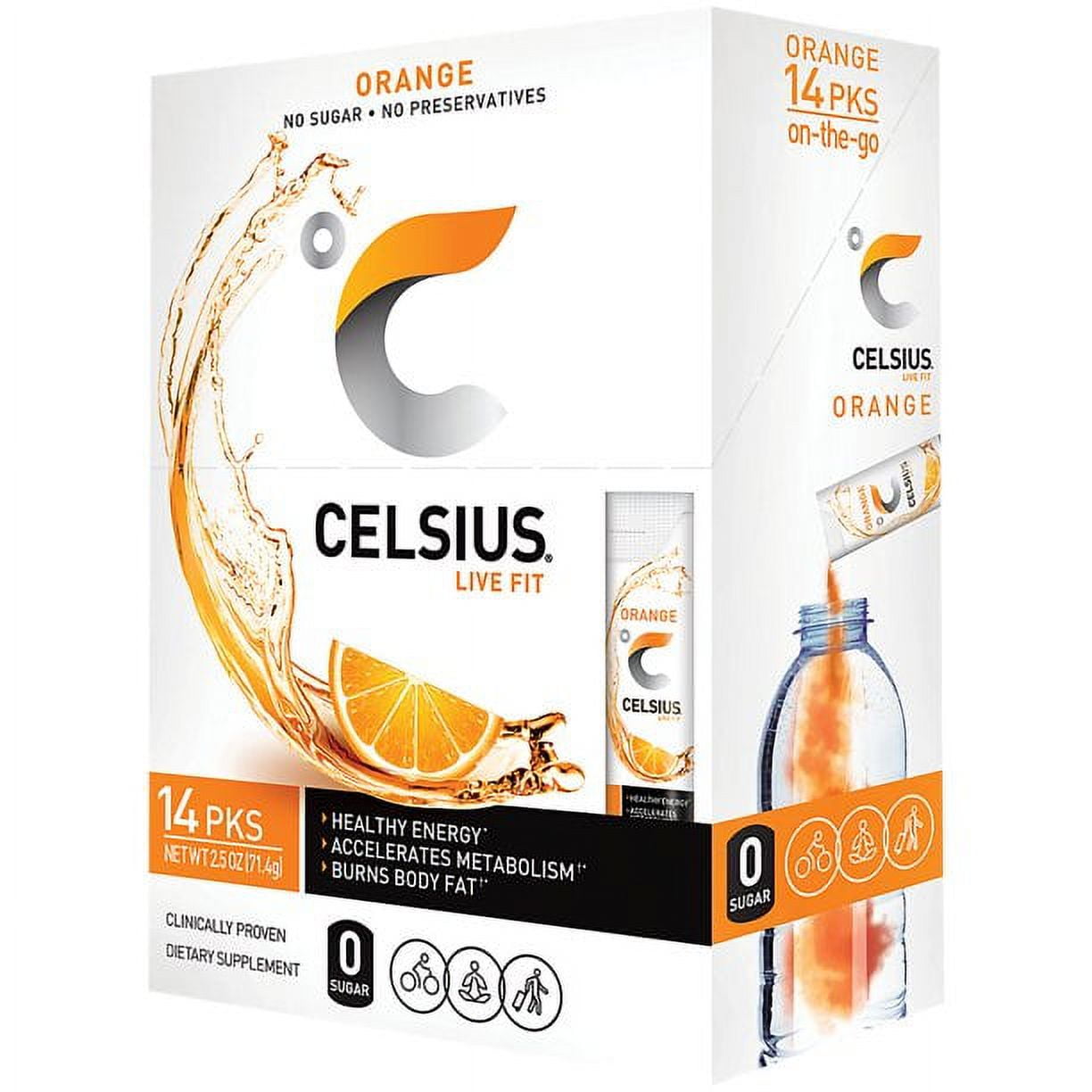 CELSIUS Essential Energy On-The-Go Drink Packets, Orange Flavor, 2 ...
