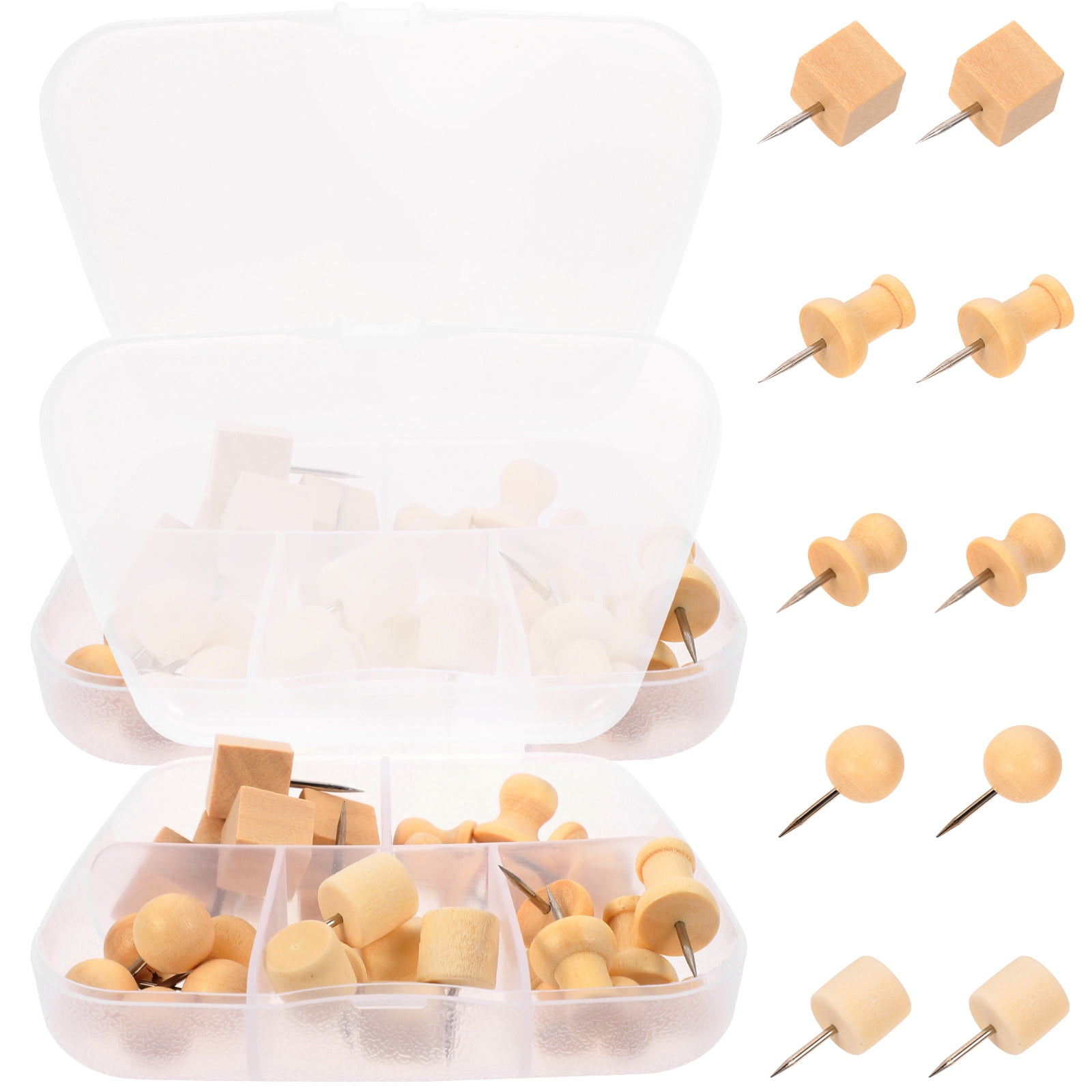 2 Boxes of Natural Wood Push Pins Thumb Tacks for Bulletin Board Map ...